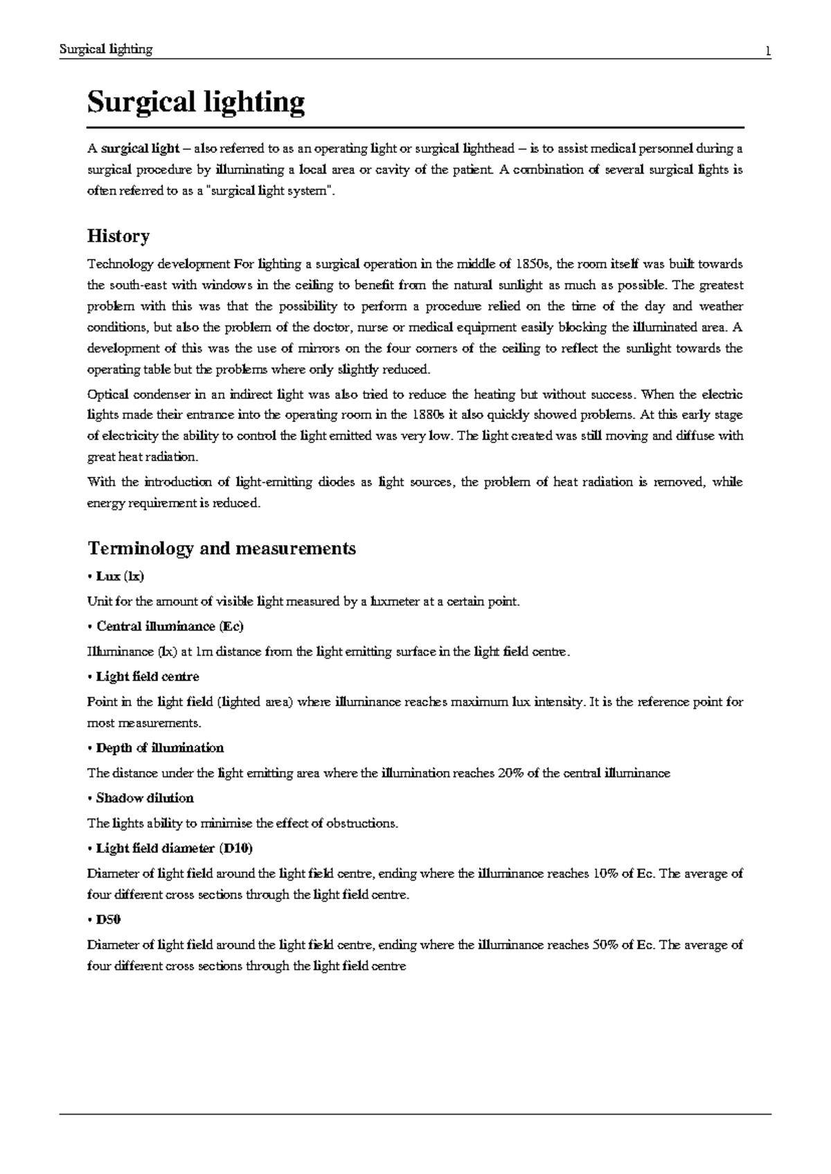 Surgical lighting - Summary medical engineering - Surgical lighting 1 ...