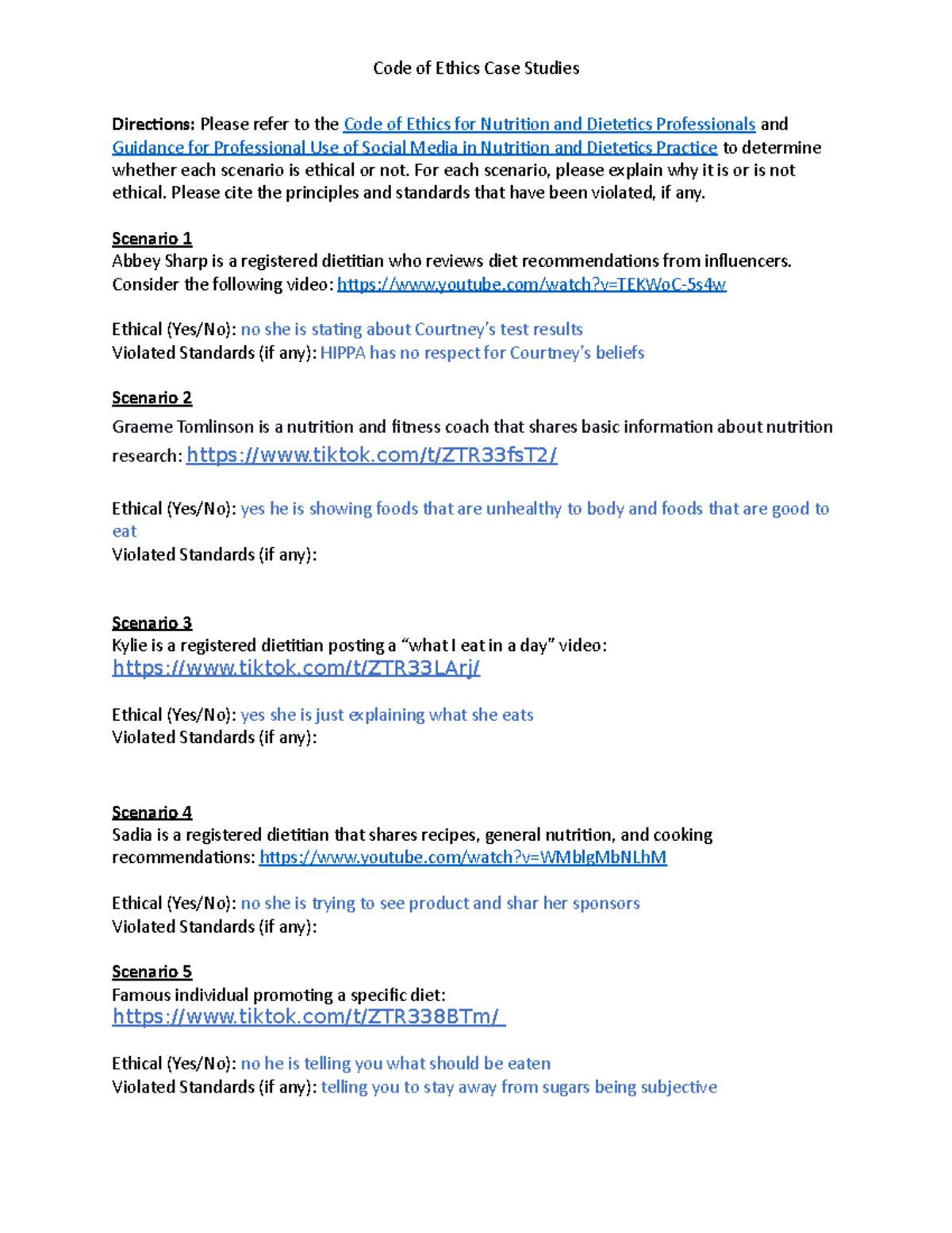 Code of Ethics Case Studies - Code of Ethics Case Studies Directions: Please refer to the Code ...