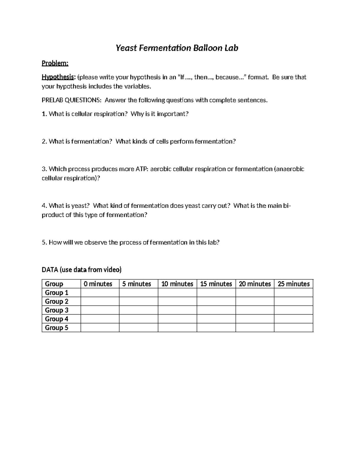 Yeast Fermentation Balloon Lab sheet-1 - Yeast Fermentation Balloon Lab ...