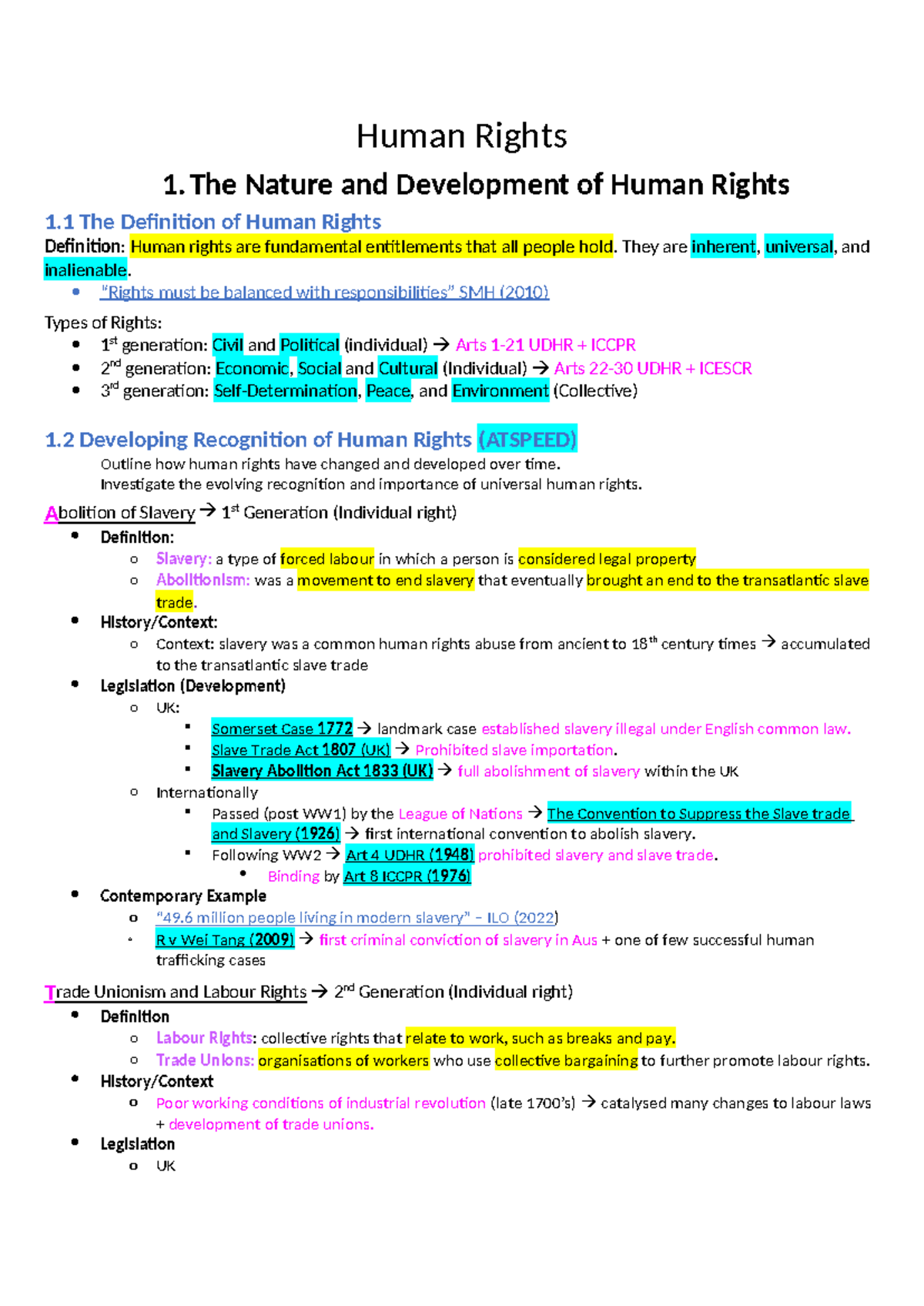 Comprehensive Human Rights Study Notes (Course Code: HR101) - Human ...