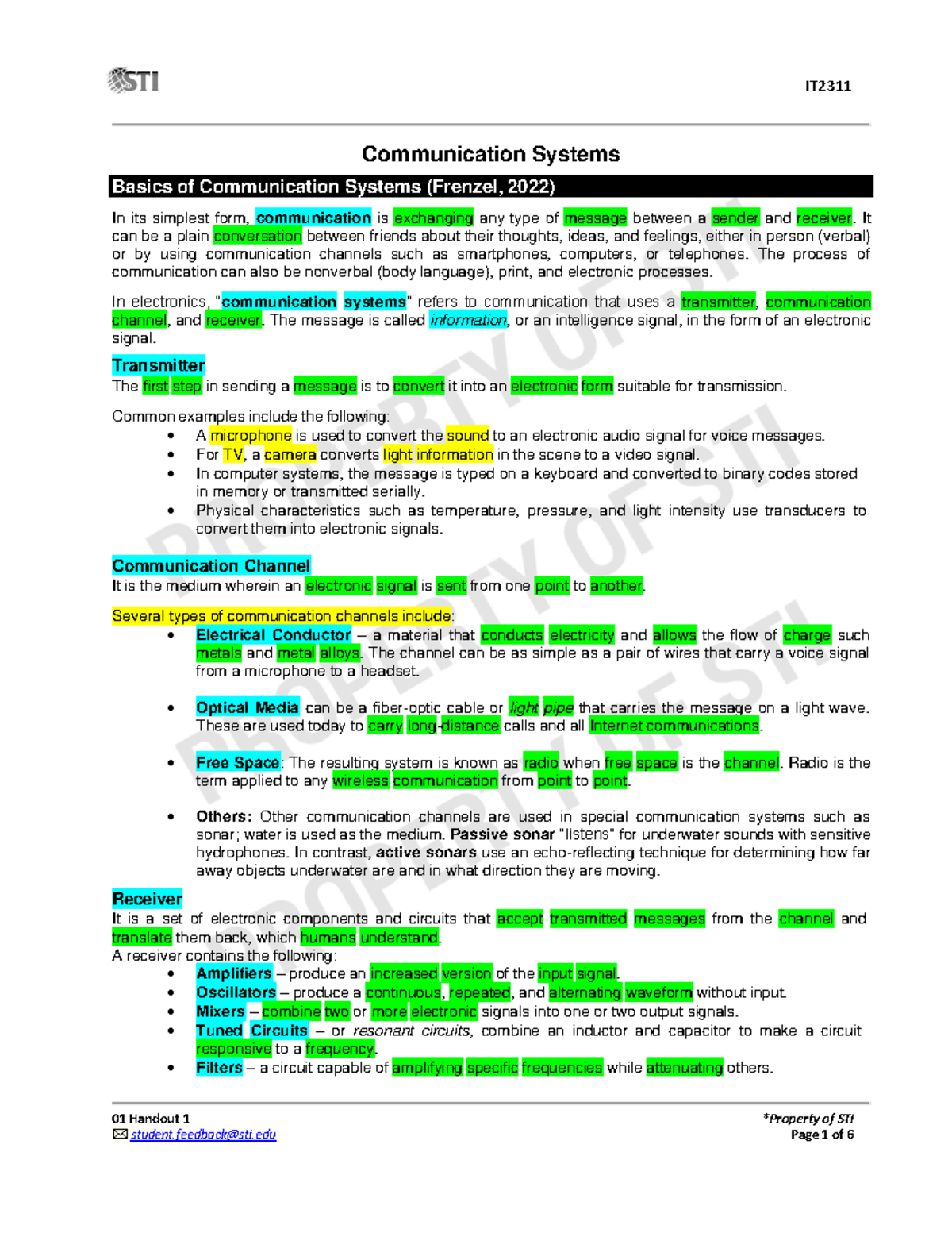 PC1 Pre-Limssss - 01 Handout 1 *Property of STI Communication Systems ...