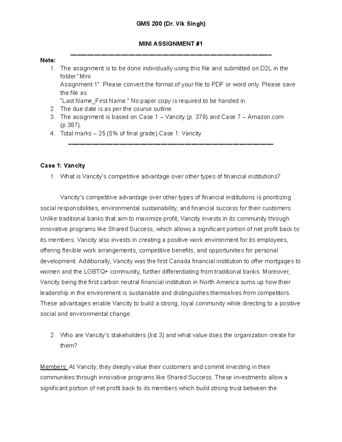 Mini Assignment 1 - mini assigment 1 - GMS 200 (Dr. Vik Singh) MINI ...