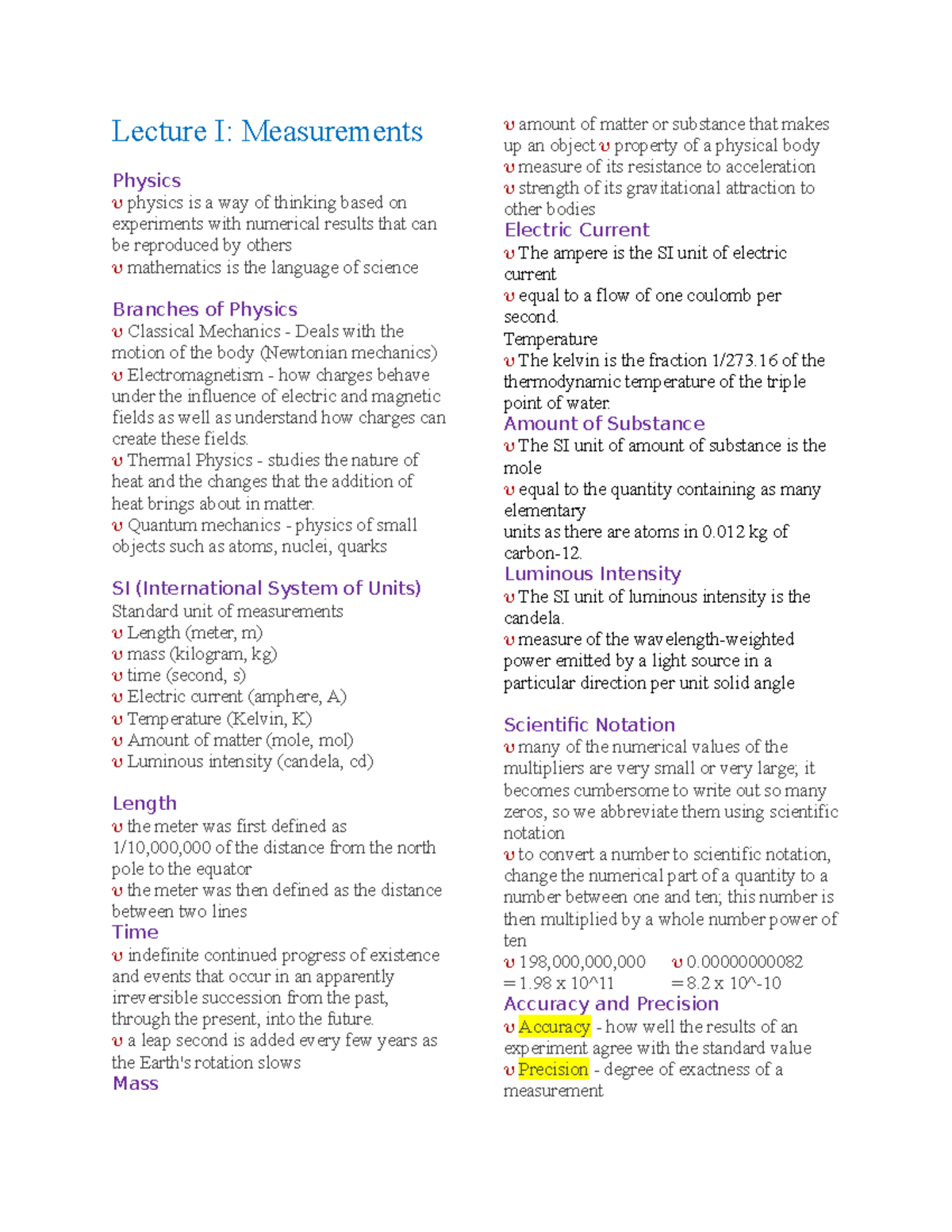 Lecture I Measurements physics - Lecture I: Measurements Physics physics is a way of thinking ...
