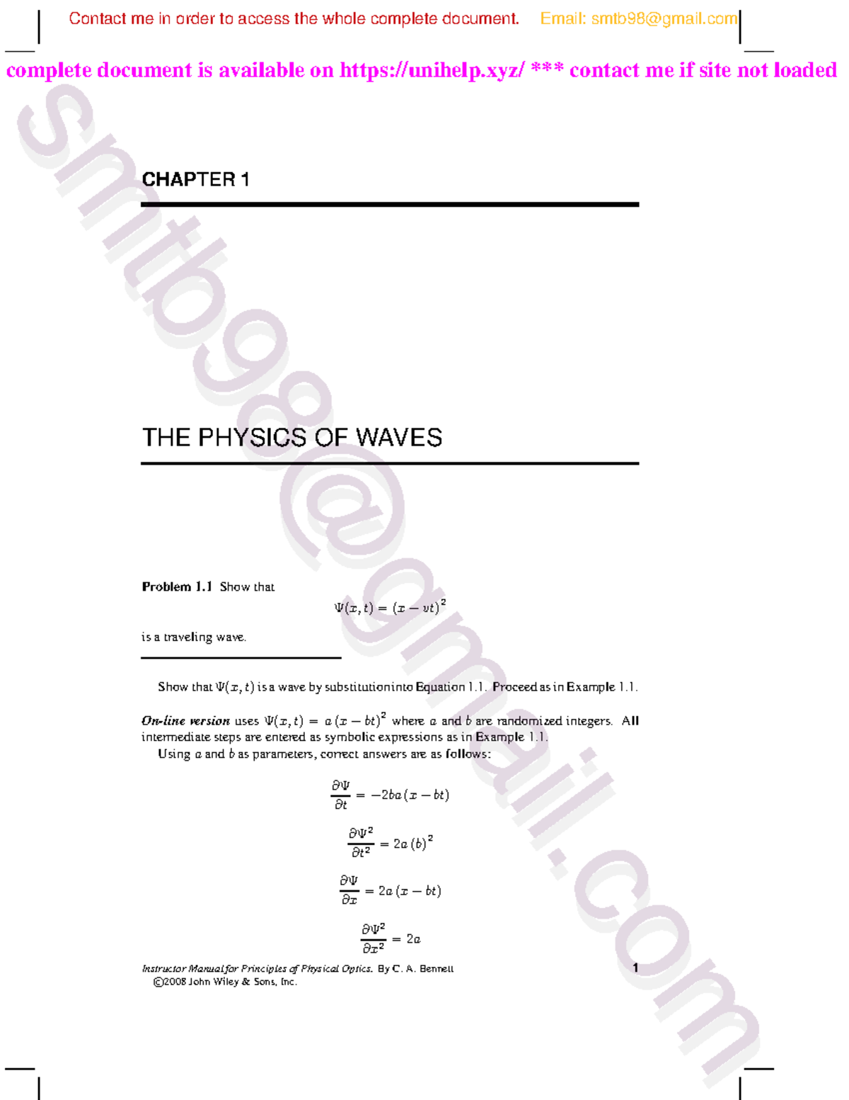 Solution Manual for Principles of Physical Optics by Bennett - CHAPTER ...