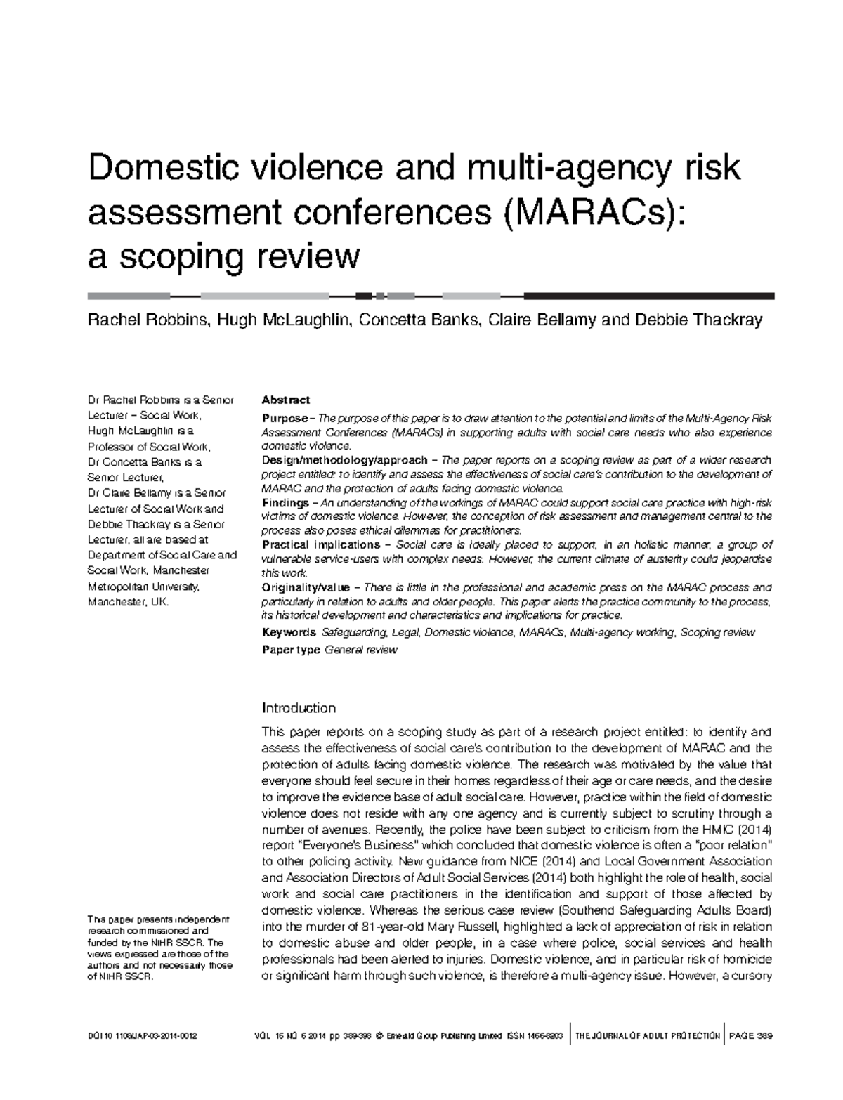 Maracs a scoping review 2014 - Domestic violence and multi-agency risk ...