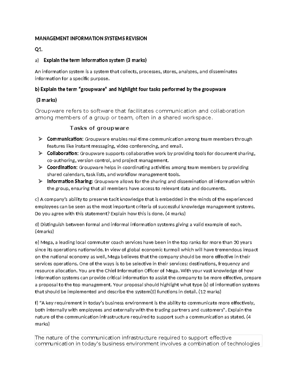 Management Information Systems Revision - MANAGEMENT INFORMATION ...