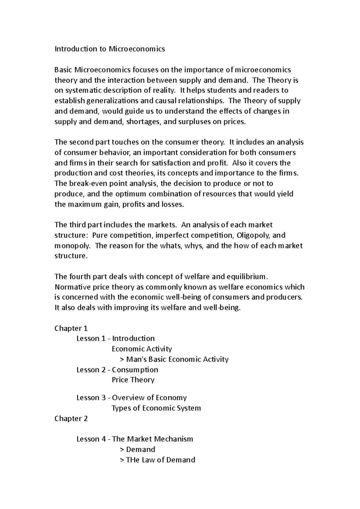 Introduction to Microeconomics - The Theory is on systematic ...