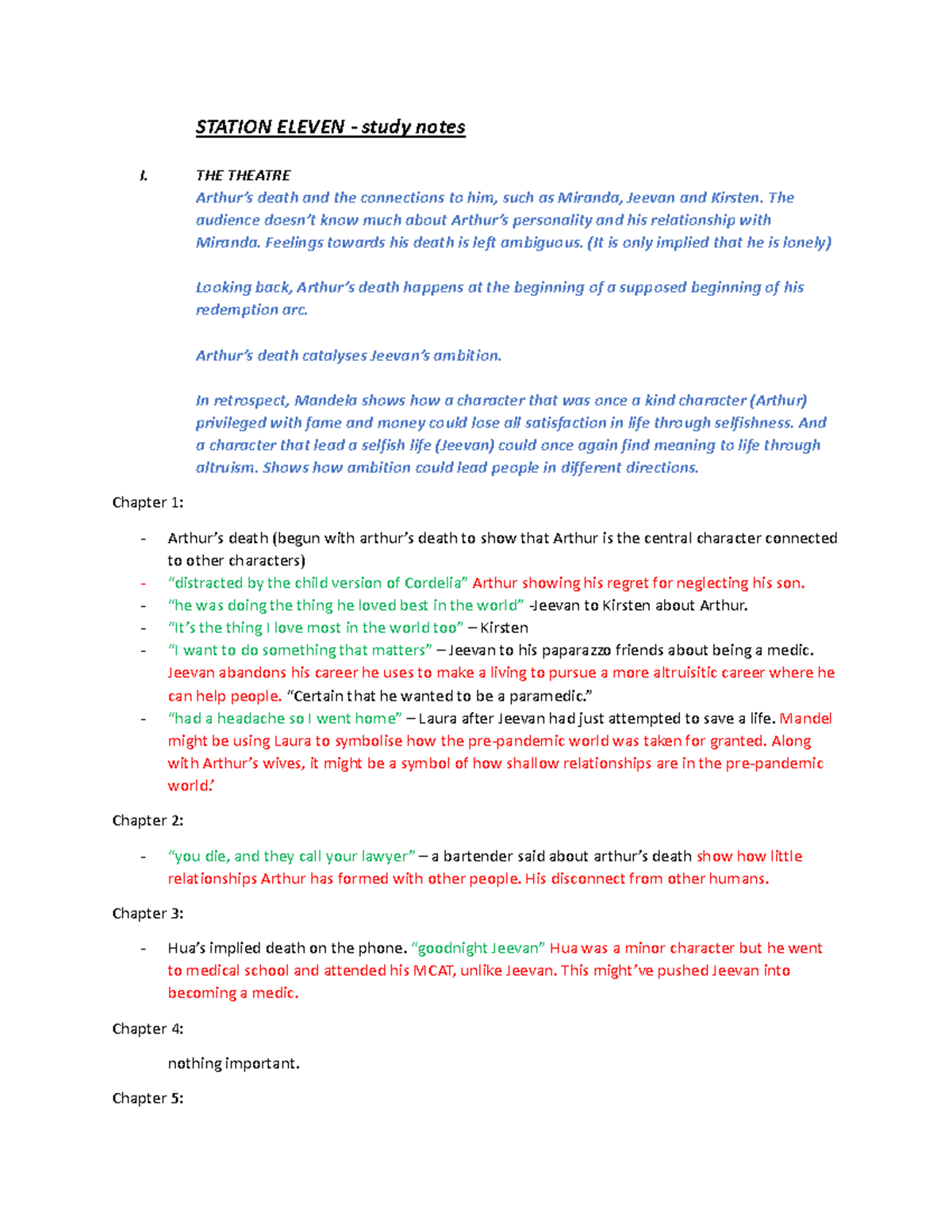 Station Eleven - study notes - STATION ELEVEN - study notes I. THE ...