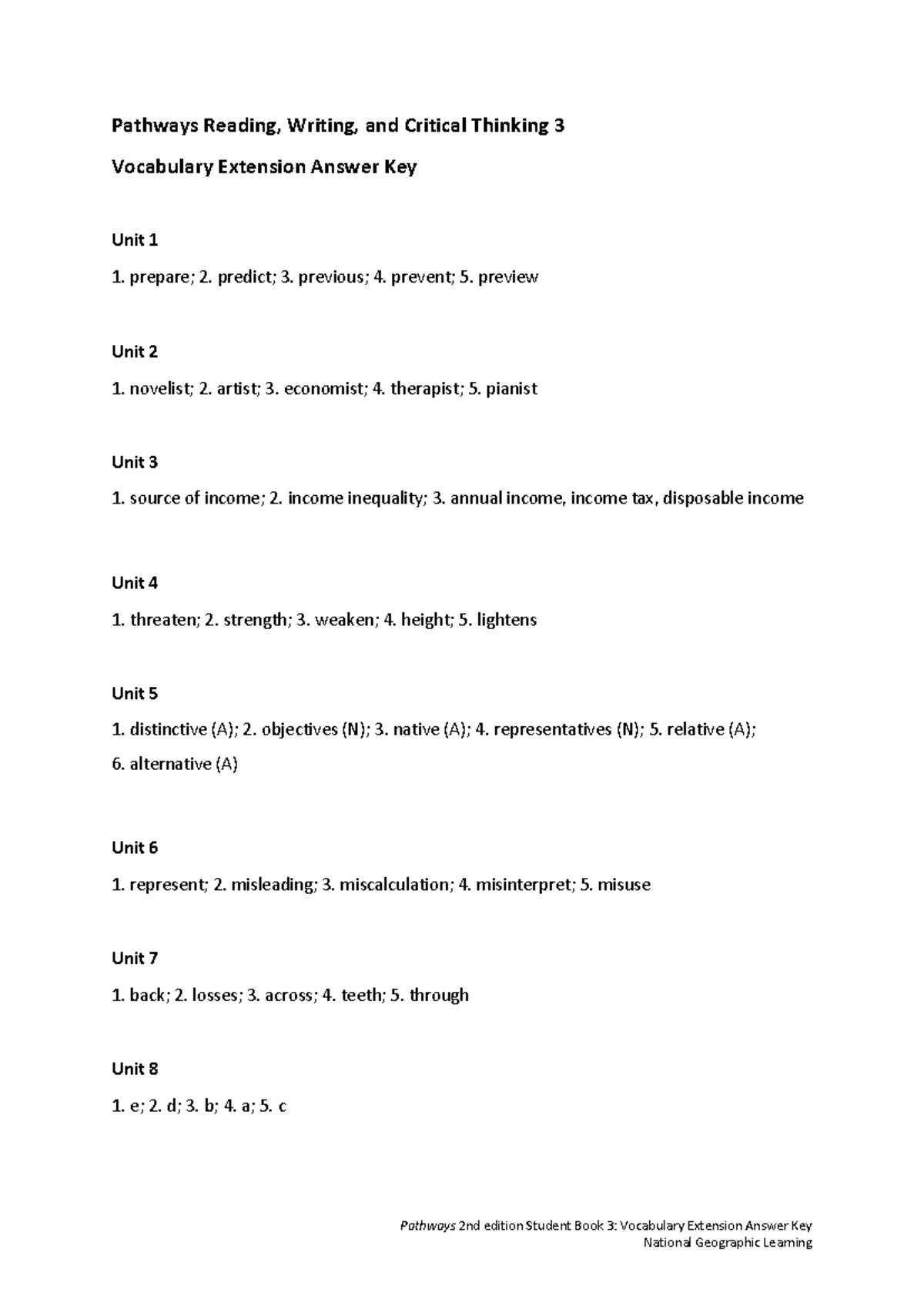 Pathways RW 3 Vocabulary Extension Answer Key - Pathways 2nd edition ...