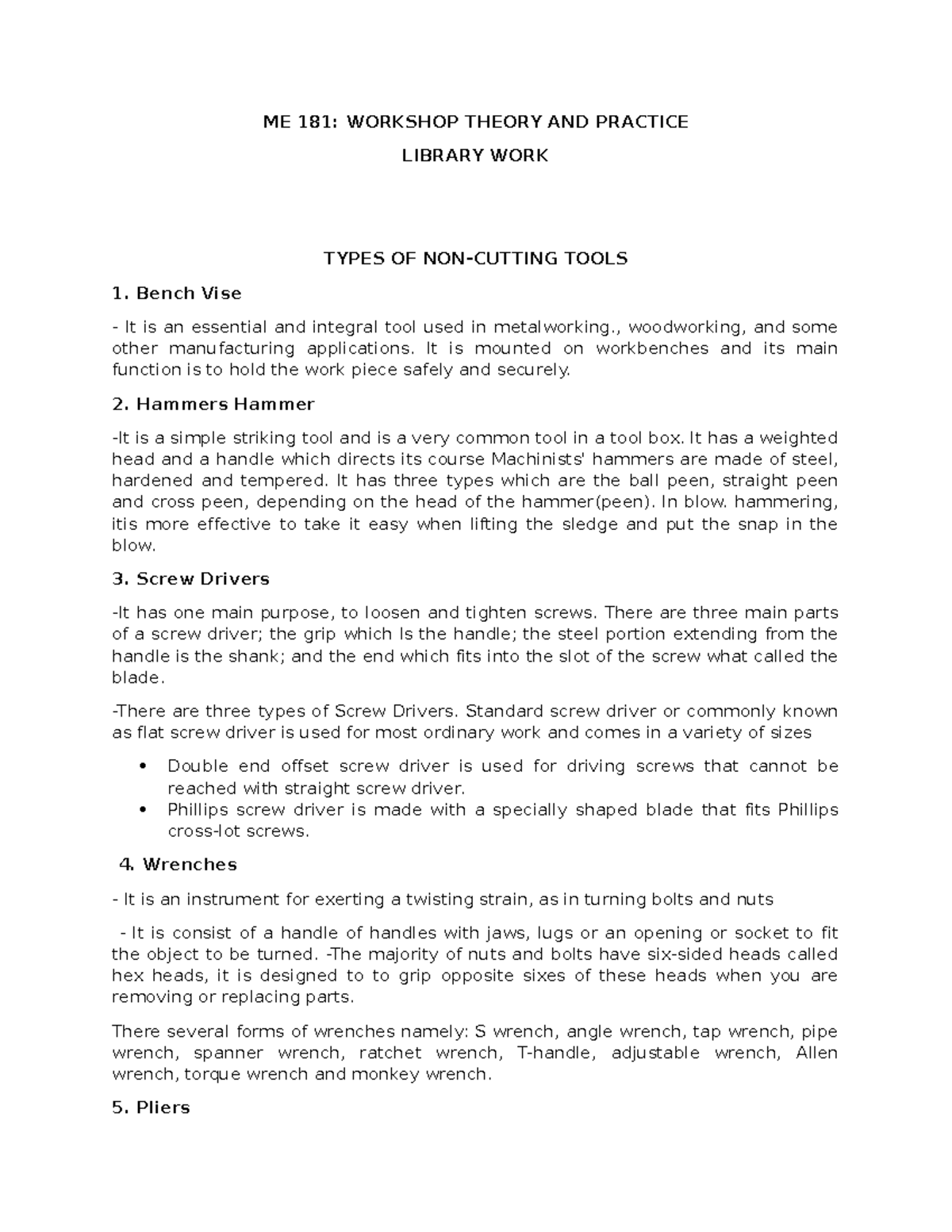 Research for Cutting Tools - ME 181: WORKSHOP THEORY AND PRACTICE ...