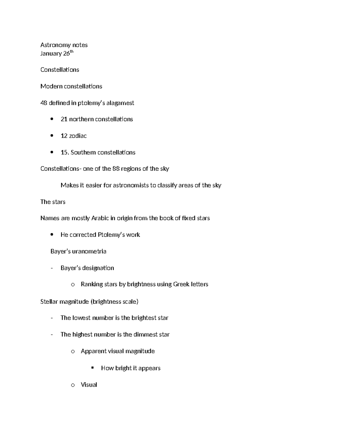 Astronomy notes - Astronomy notes January 26th Constellations Modern ...