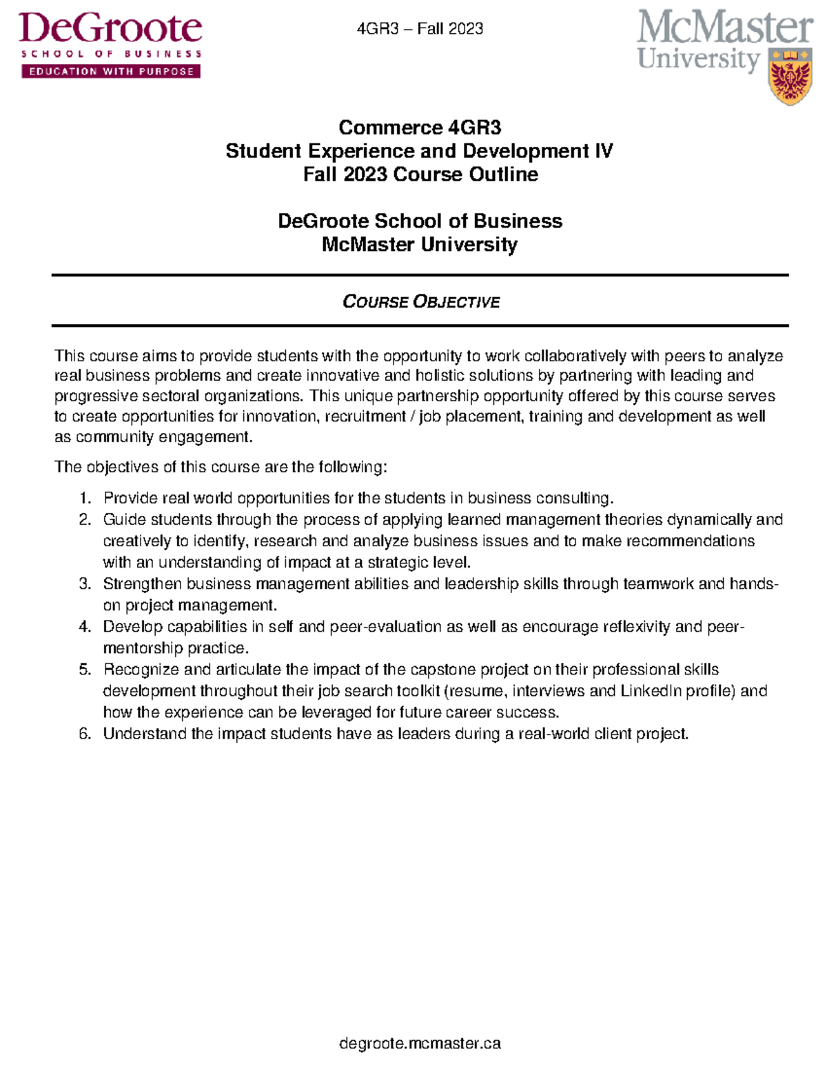4GR3 Course Outline - Commerce 4GR Student Experience and Development ...