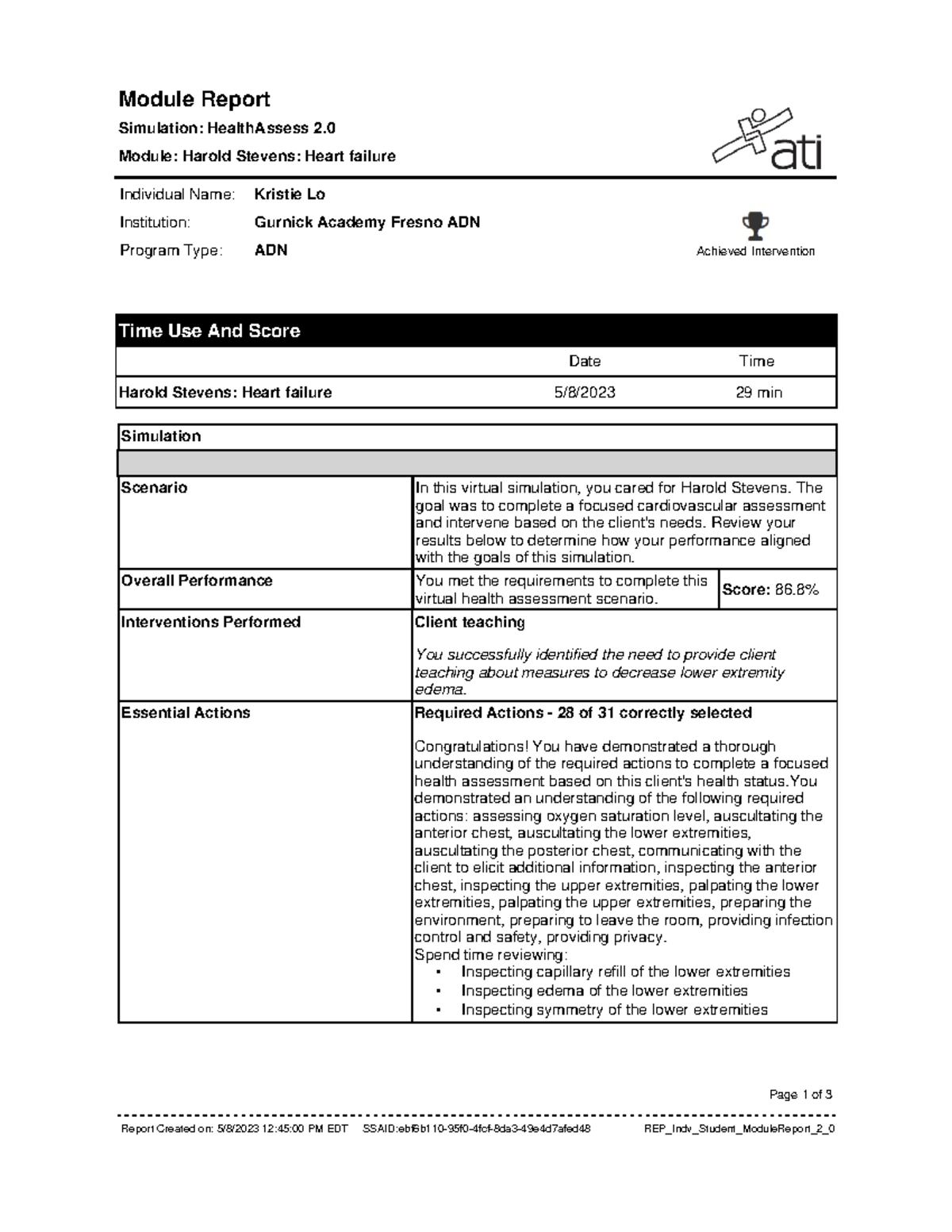 Wk 3 5:8 harold stevens heart failure - Module Report Achieved ...