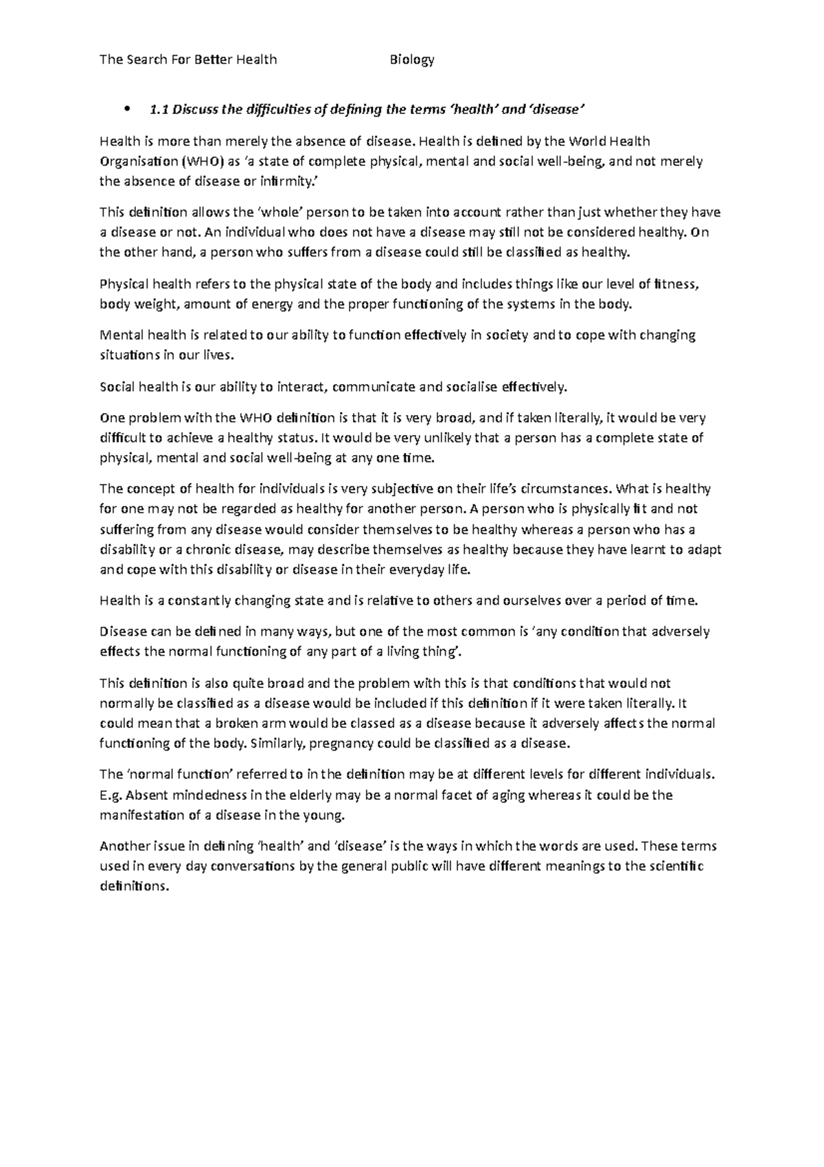 235Search For Better Health Dot Points 1, 3-5 - 1 Discuss the ...