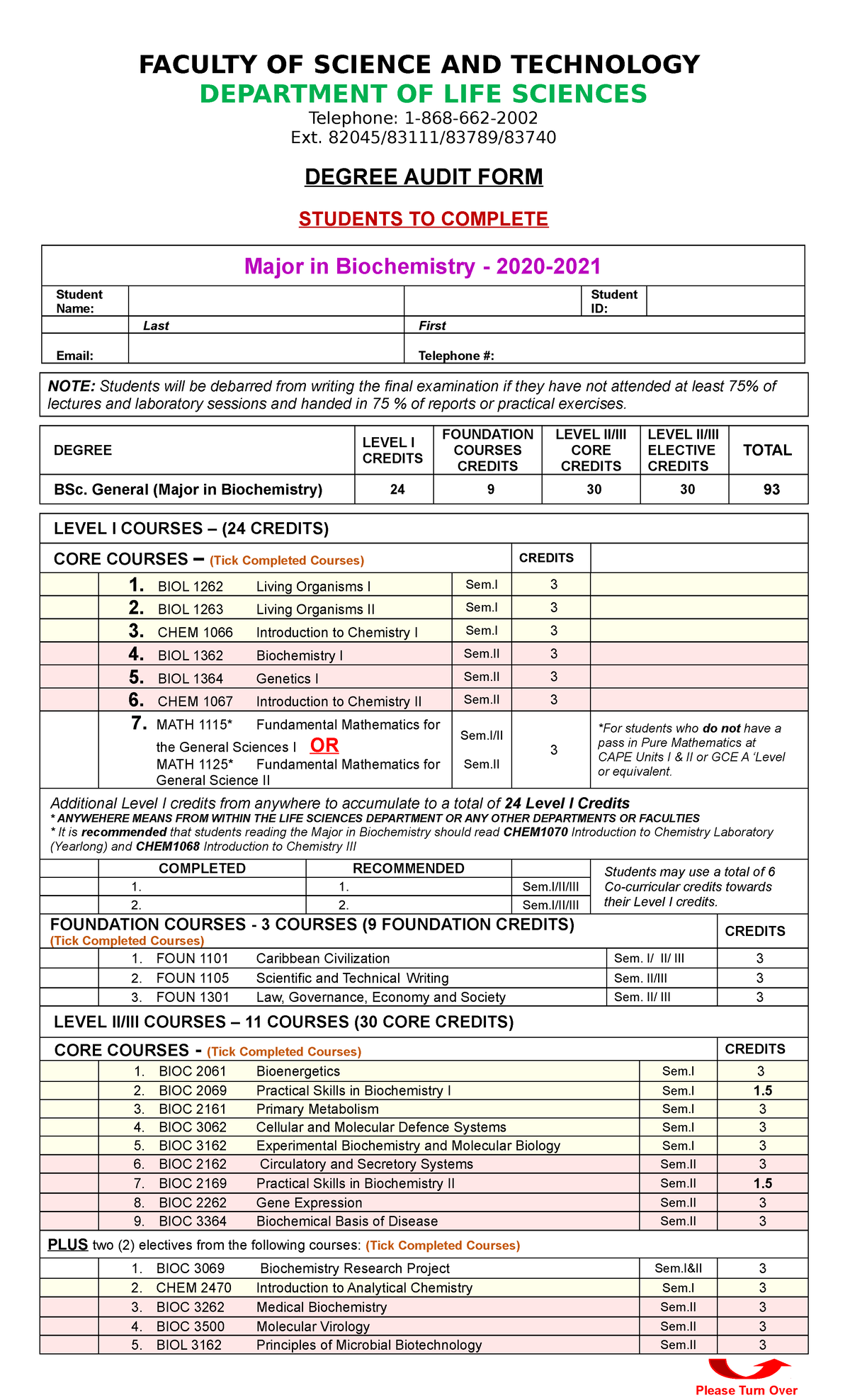 Major in Biochemistry 2020-2021 - FACULTY OF SCIENCE AND TECHNOLOGY ...