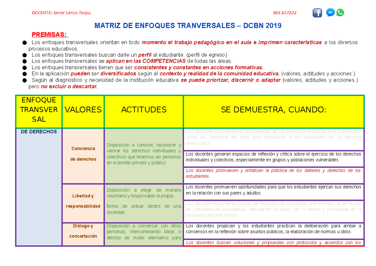 Matriz DE Enfoques Transversales CNEB 2019 - MATRIZ DE ENFOQUES ...