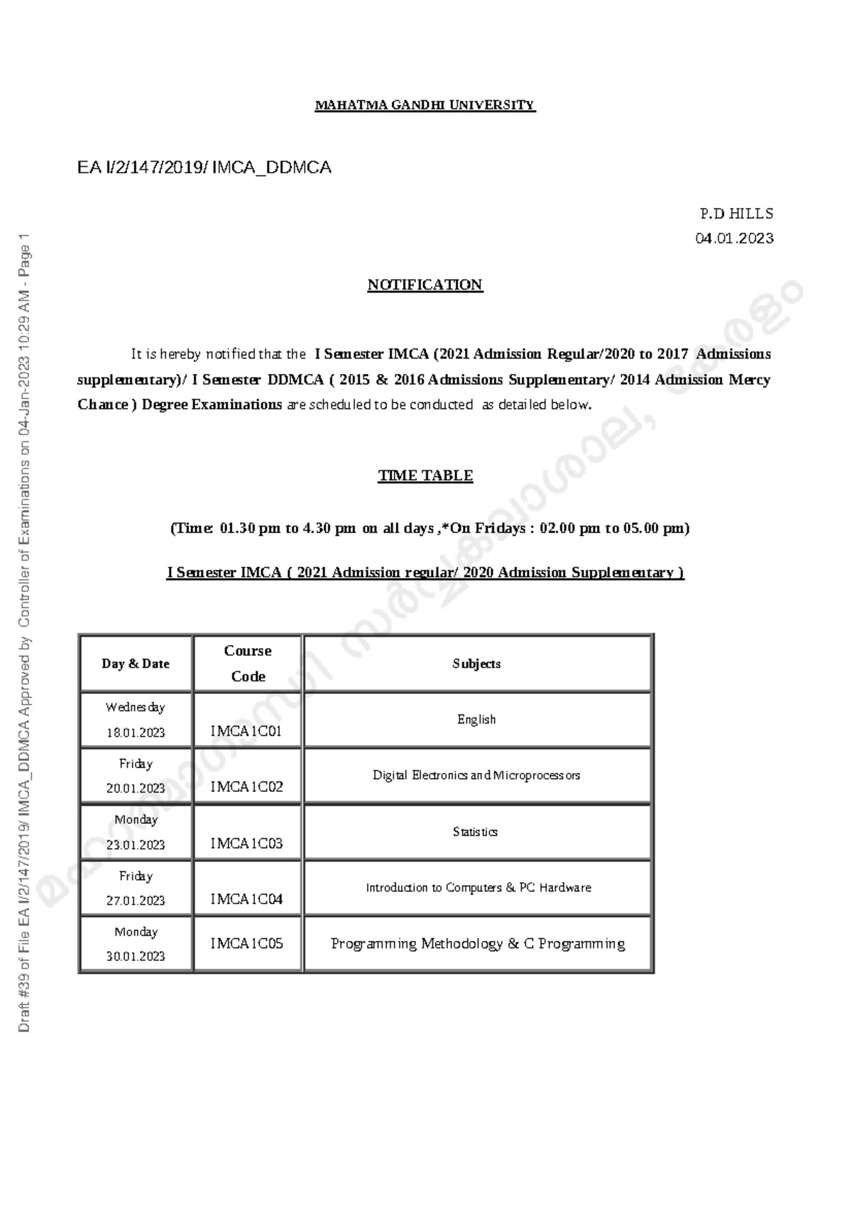 EA I-2-147-2019- IMCA Ddmca-21-1 - MAHATMA GANDHI UNIVERSITY EA I/2/147/2019/ IMCA_DDMCA P HILLS ...