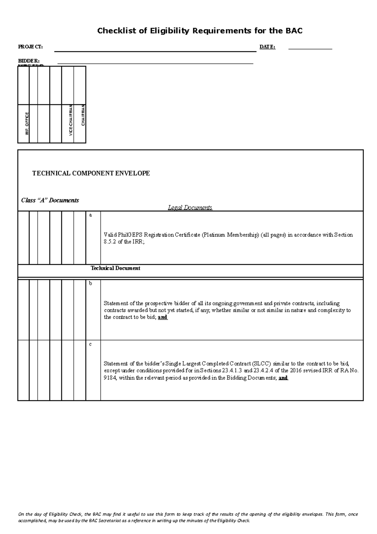 NEW Eligibilitytechnical AND Financial Checklist - Checklist of Eligibility Requirements for the ...