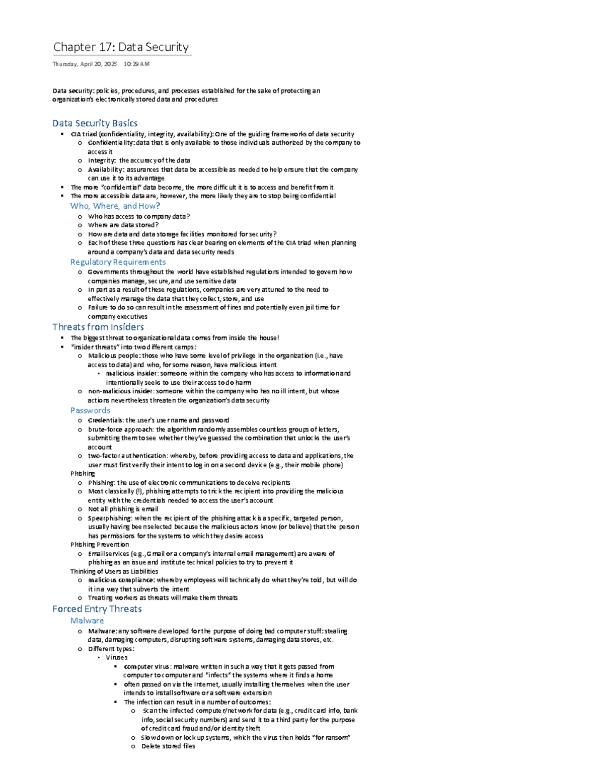 Chapter 17: Data security - Chapter 17: Data Security Thursday, April ...