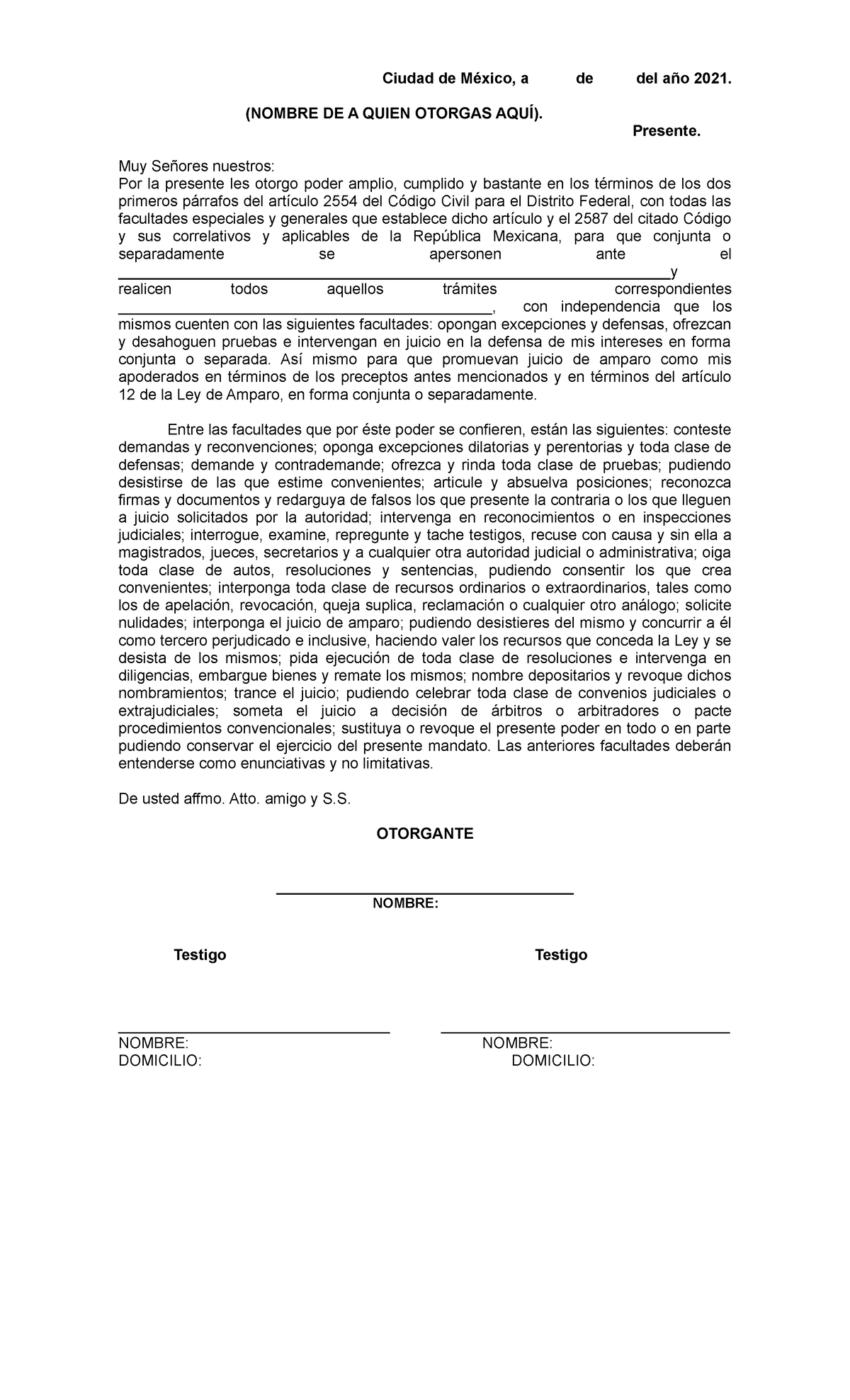 Formato Carta Poder para promover en juicio laboral - Ciudad de México ...