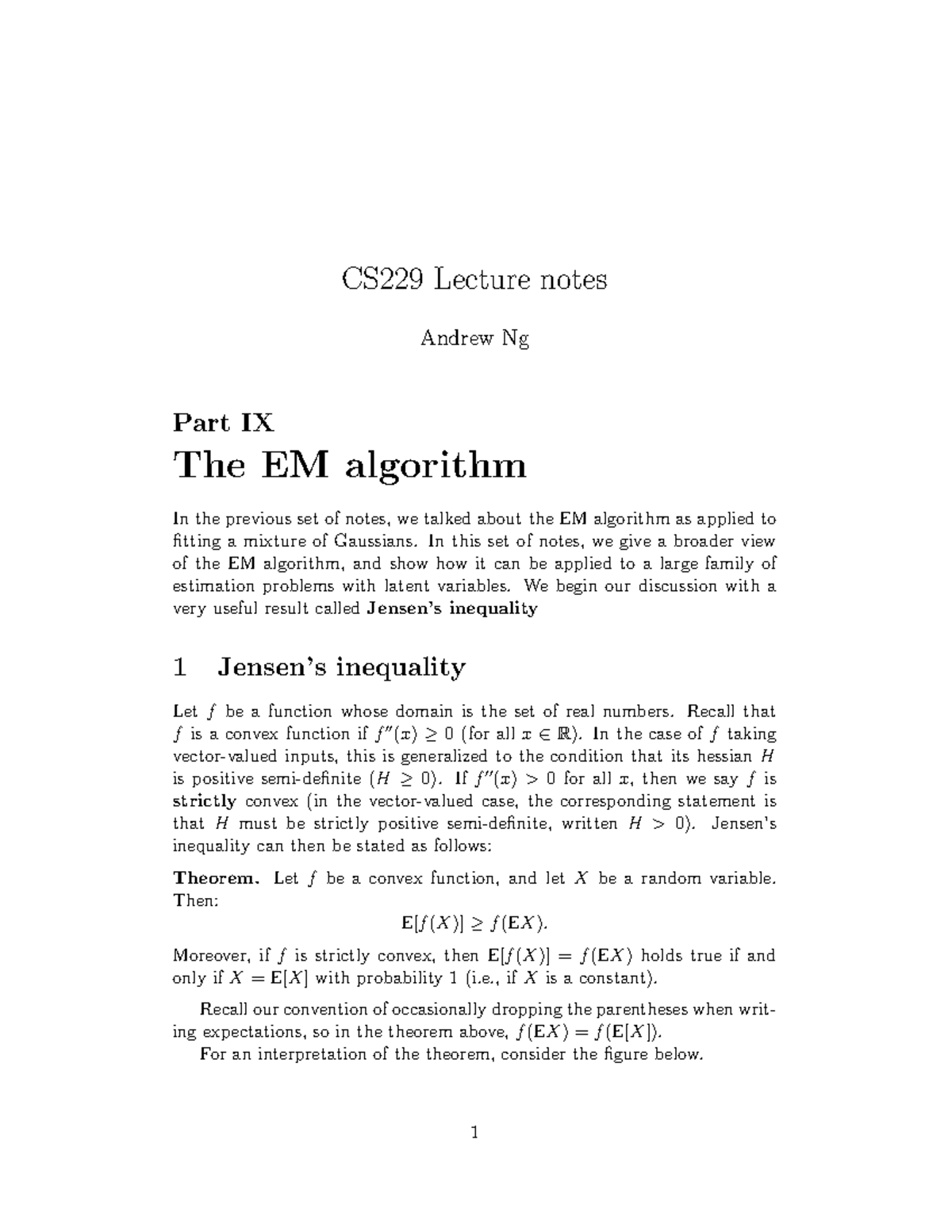 Cs229 Notes 8 Lecture Notes Cs229 Lecture Notes Andrew Ng Part Ix The Em Algorithm In The 7595
