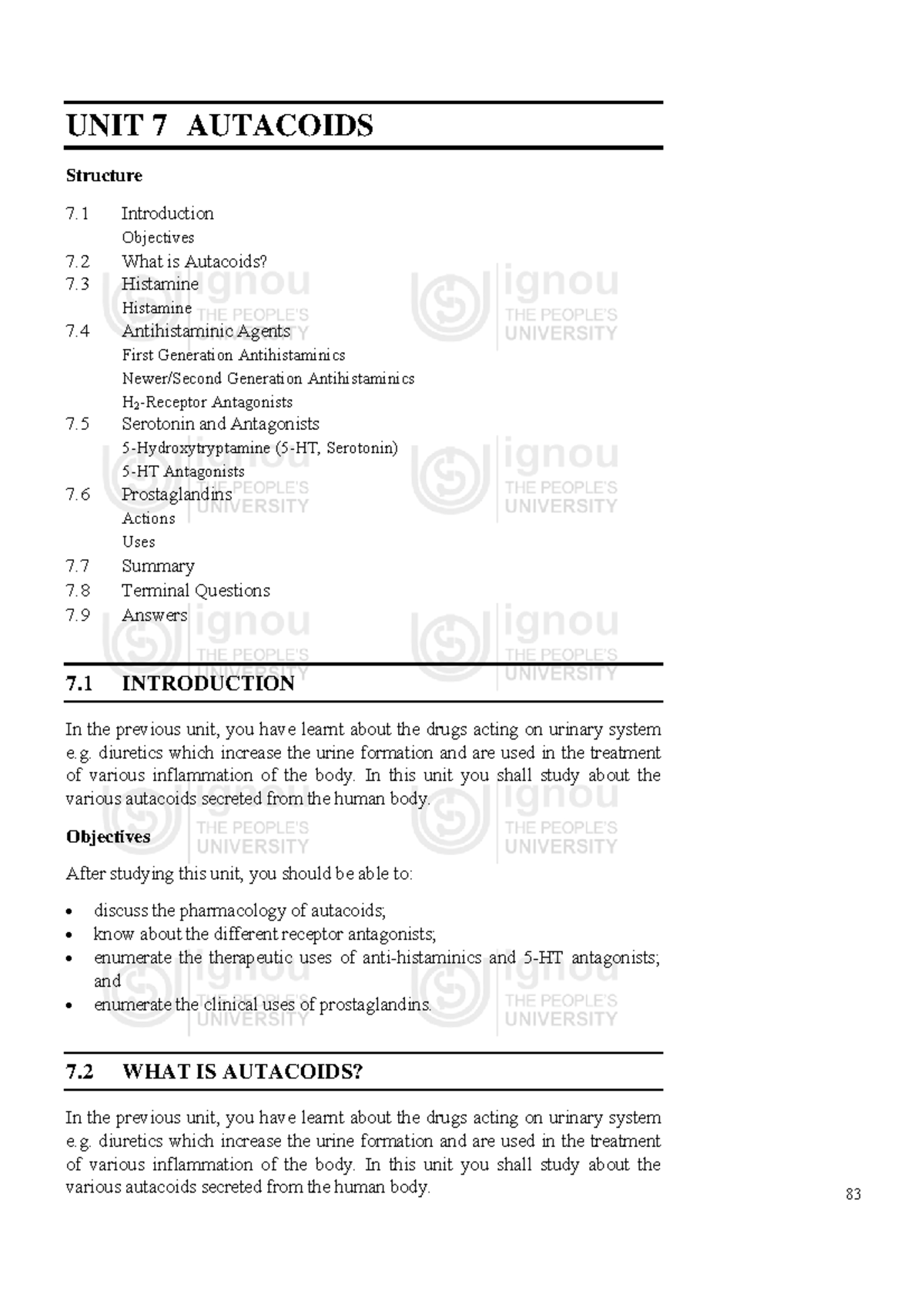 Unitnnjbbbbbbb7 - Autacoids UNIT 7 AUTACOIDS Structure 7 Introduction ...