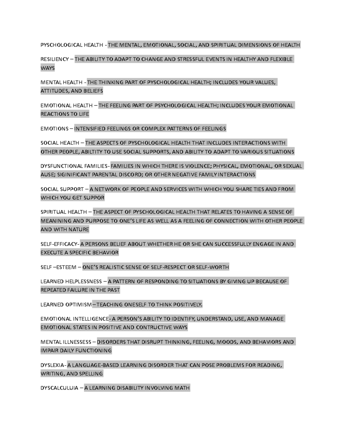 Promoting and preserving your pyschological health - PYSCHOLOGICAL ...