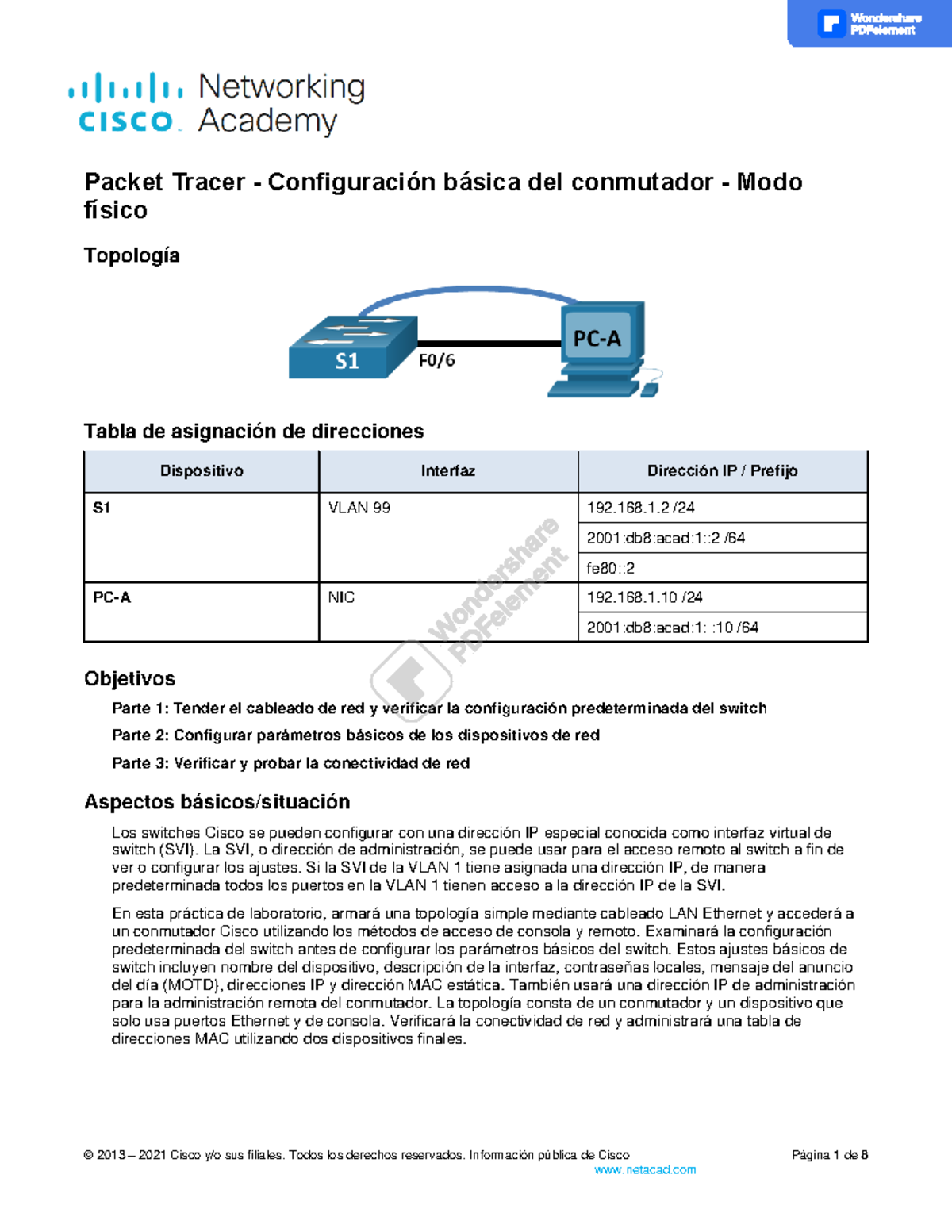 1 - Practica de laboratorio realiza. - © 2013 – 2021 Cisco y/o sus filiales. Todos los derechos ...