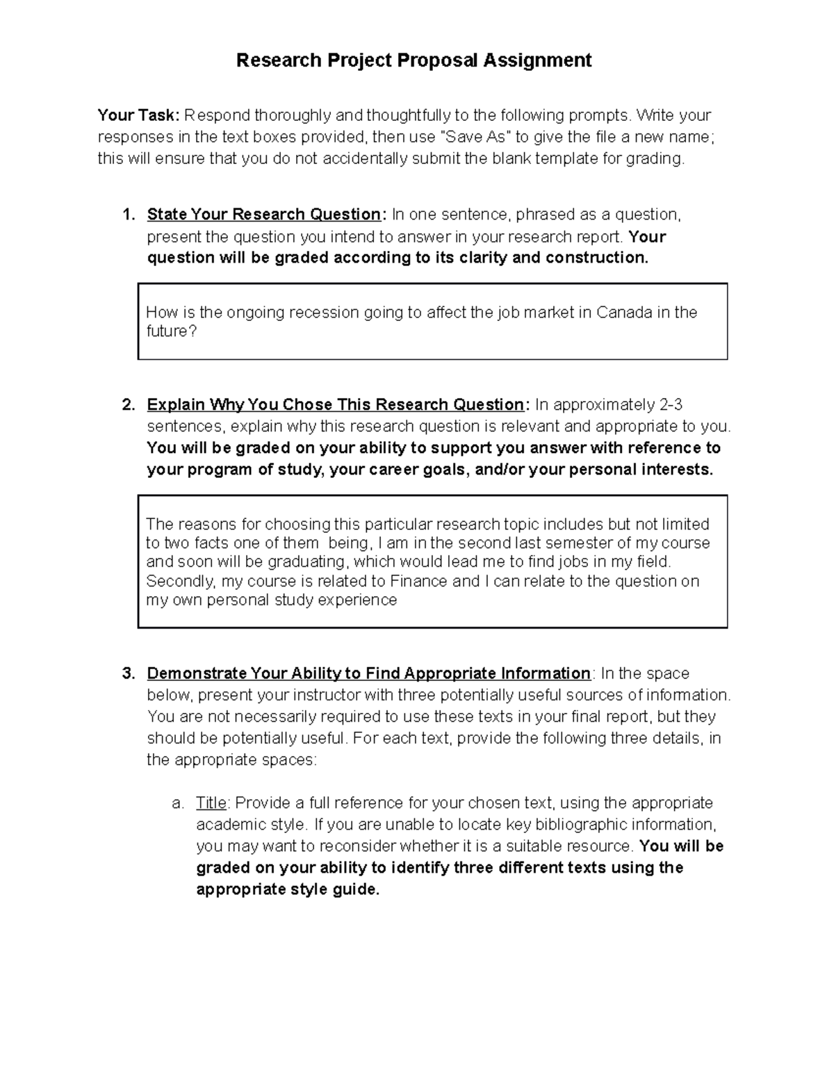 Research Proposal sample 2 - Research Project Proposal Assignment Your ...