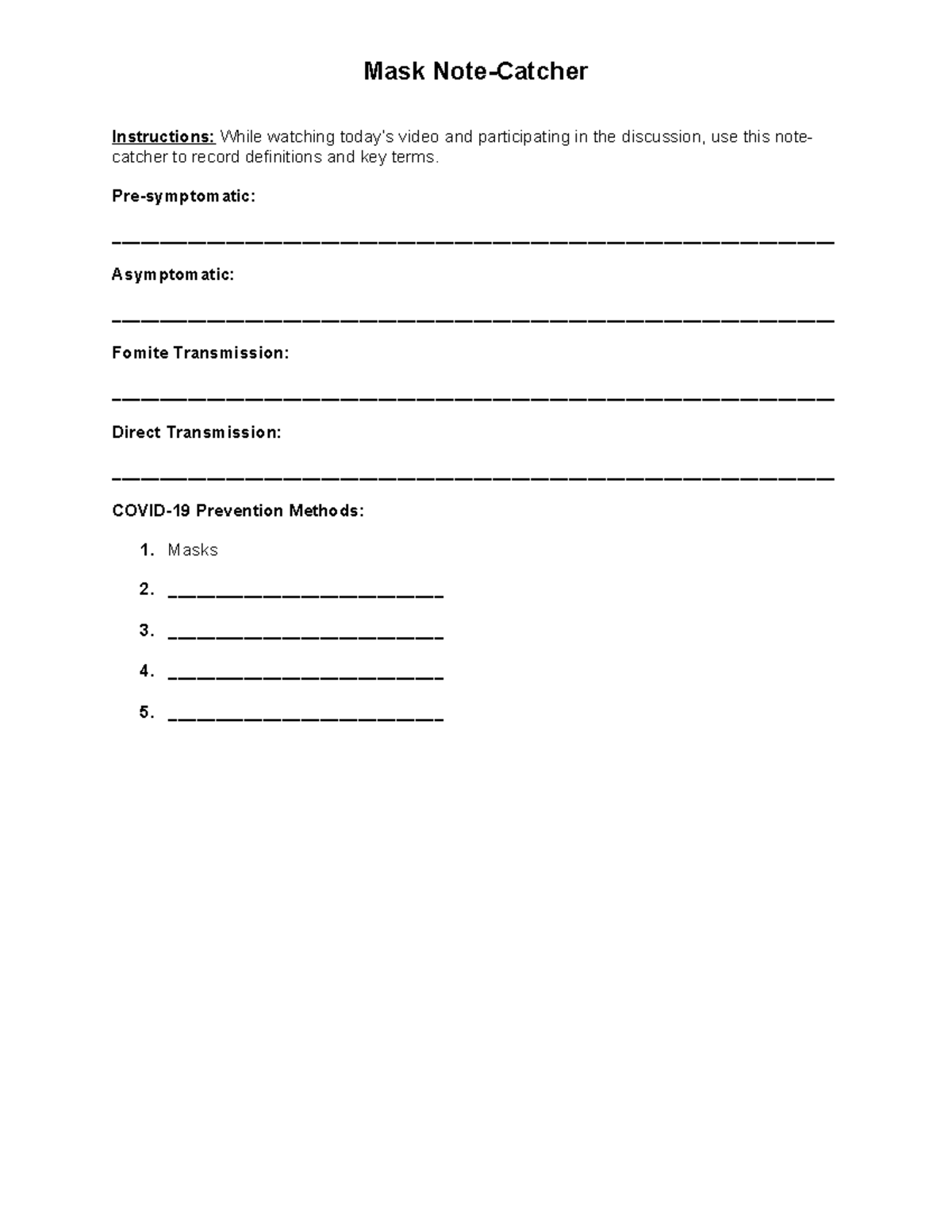 Keneth Lopez - Copy of Health Ed 6-8 Lesson 3 Masks Note Catcher - Mask ...