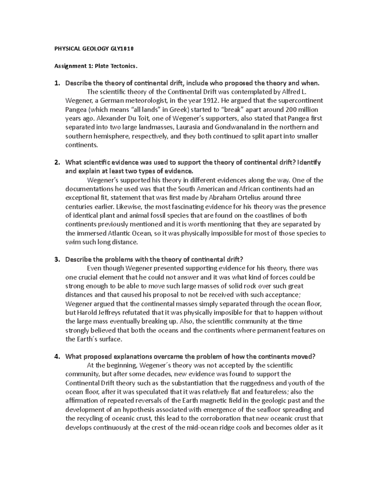 Plate Tectonics: Theory Evidence and Support - Studocu