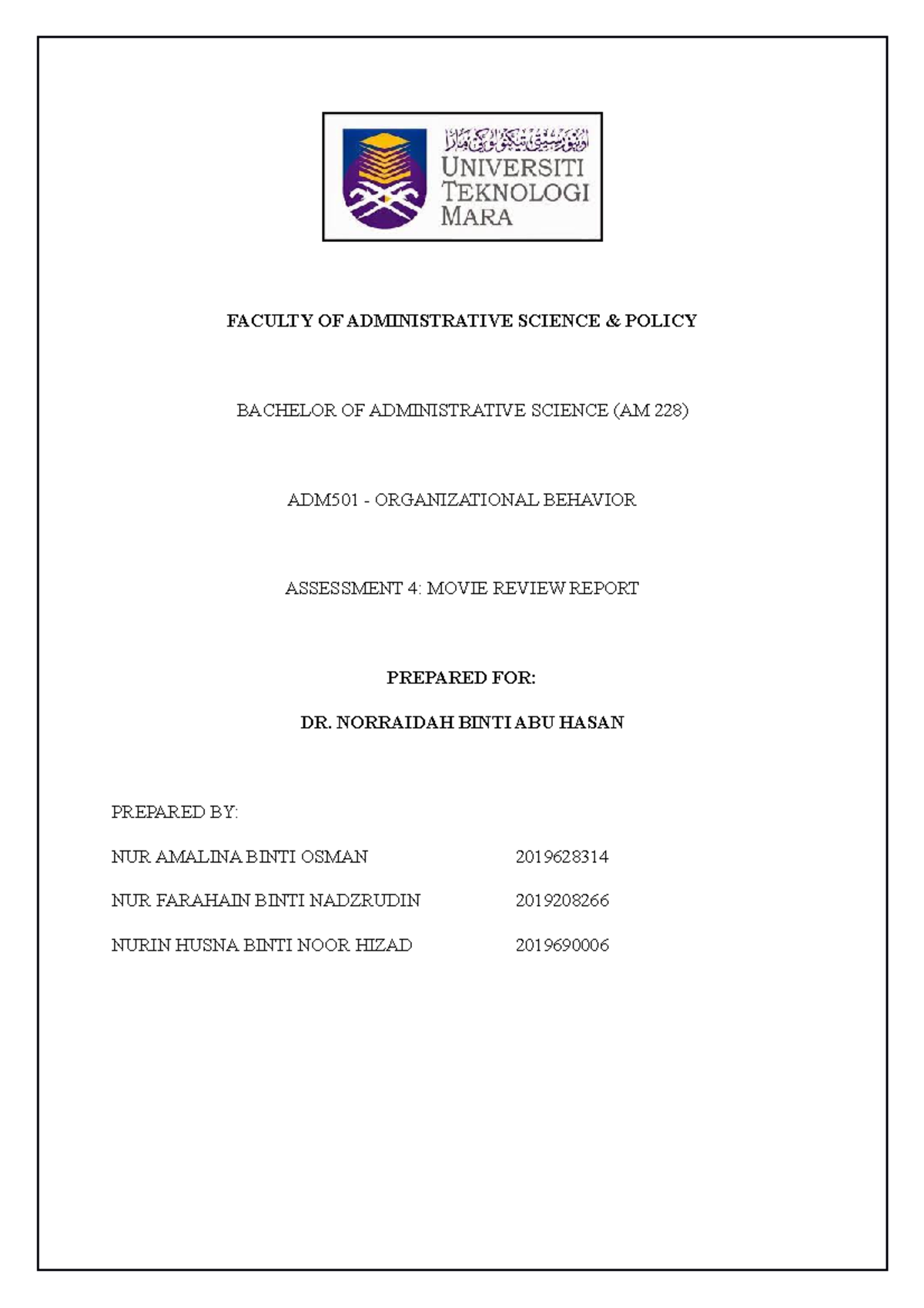 Assessment 4 Movie Review Report - FACULTY OF ADMINISTRATIVE SCIENCE ...