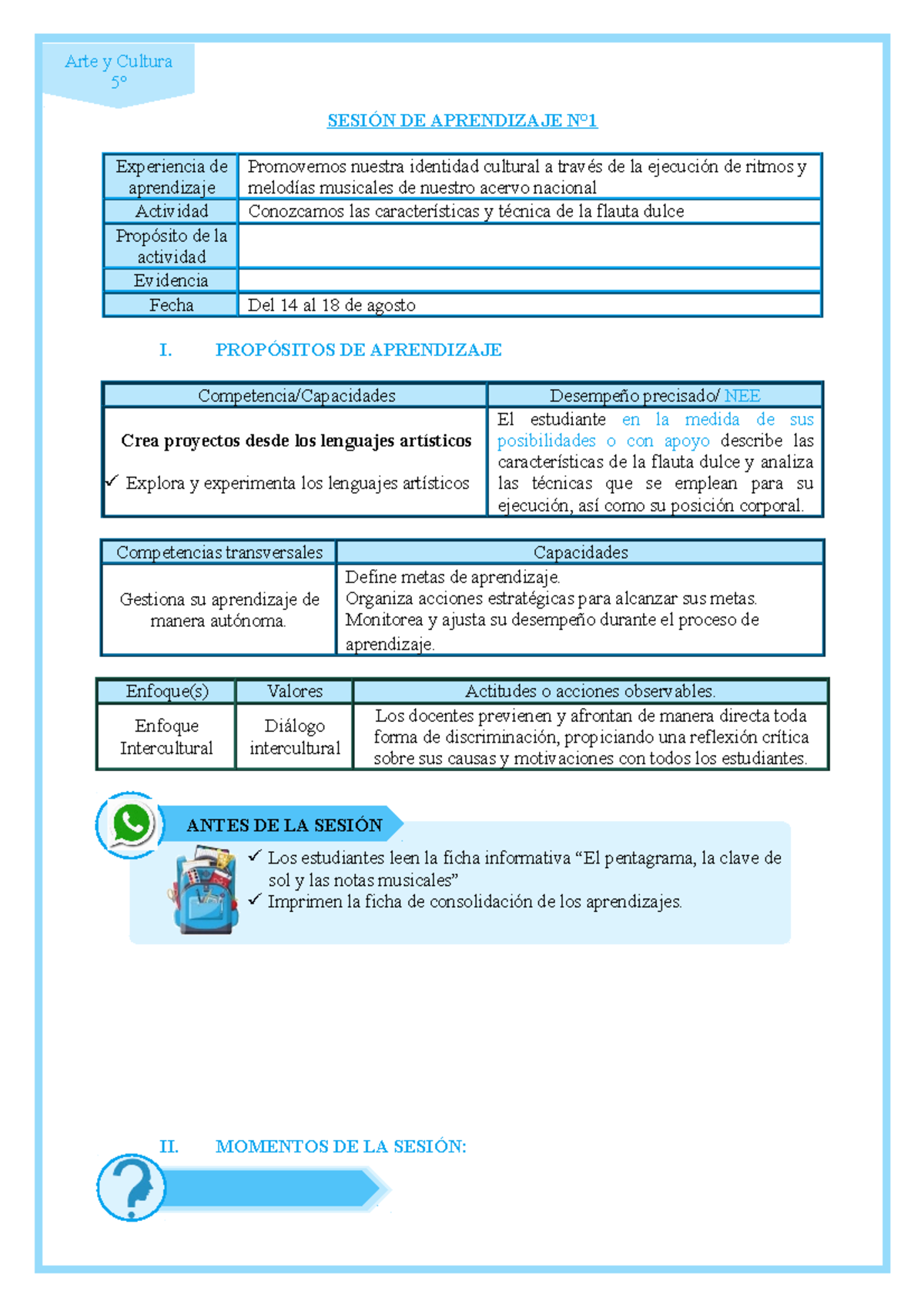 Sesiones Flauta - rrrrrr - SESIÓN DE APRENDIZAJE N° Experiencia de ...