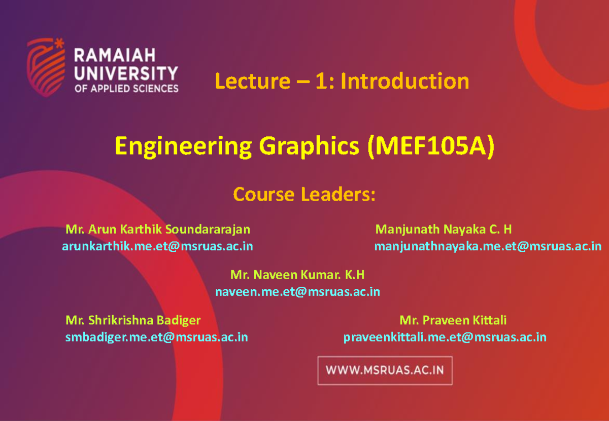 MEF105A-Lecture 01 - Introduction - 1 1 Faculty of Engineering & Technology Engineering Graphics ...