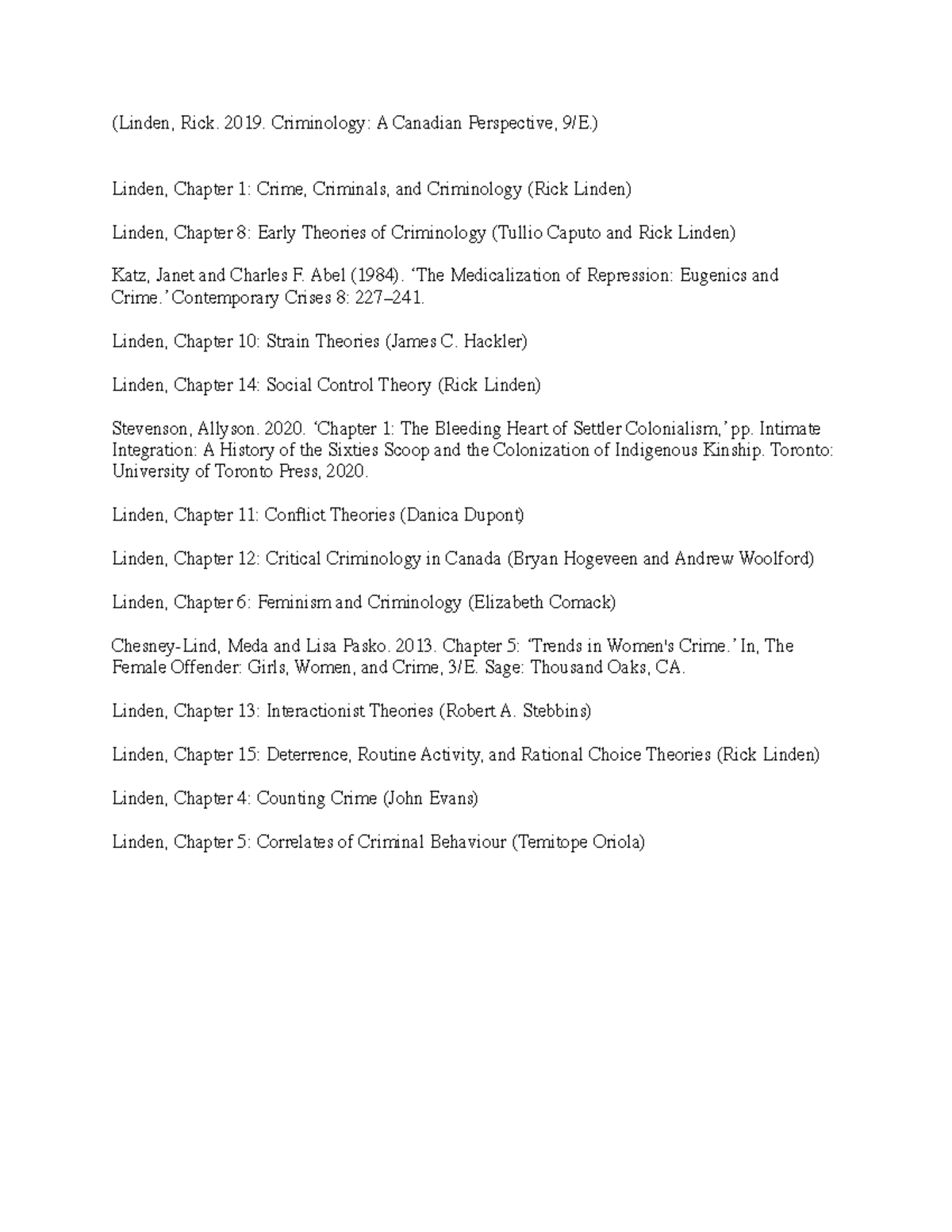 CRIM 2P61 Course Readings - SOCI 2P61 - Brocku - Studocu