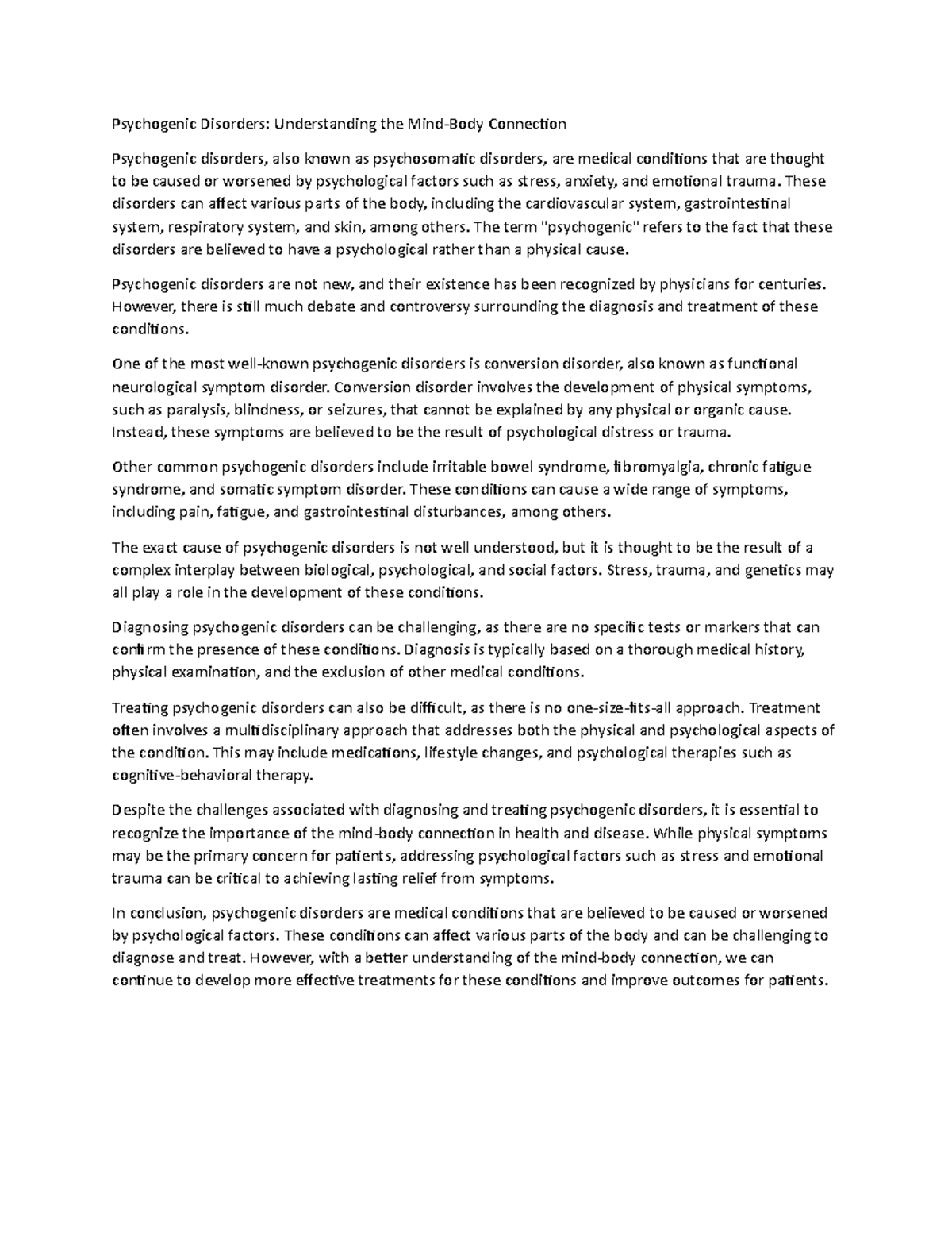 Psychogenic Disorders - These disorders can affect various parts of the ...