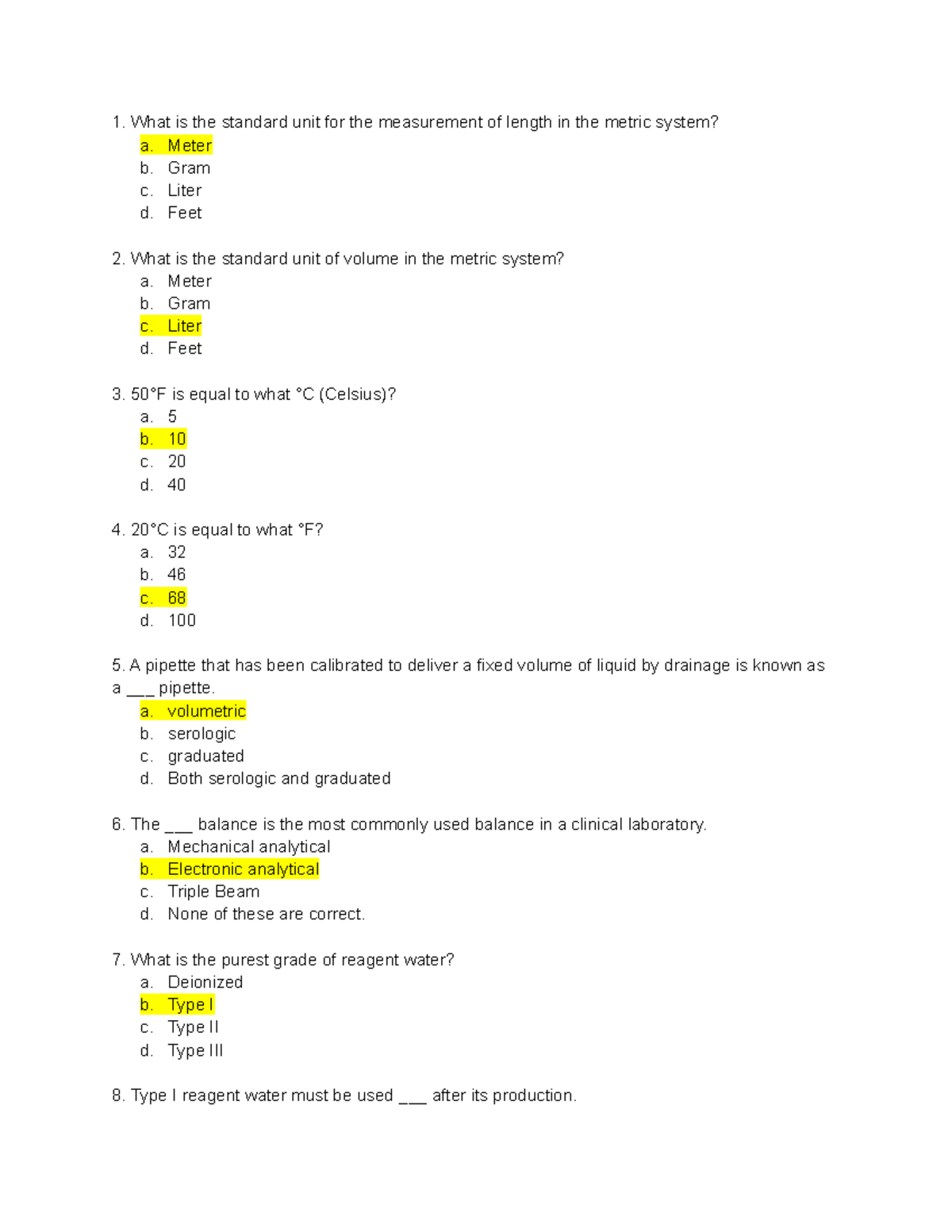 MLAB 1101 Quiz Ch 6 - Quiz - What is the standard unit for the ...