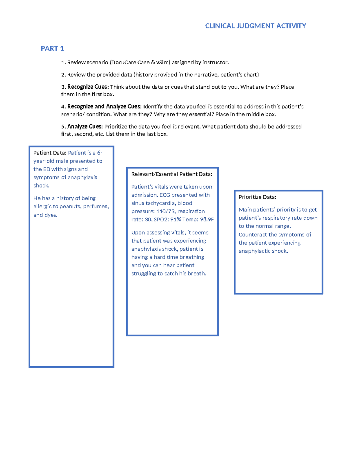 Charlie Snow Pre sim worksheet - CLINICAL JUDGMENT ACTIVITY PART 1 ...