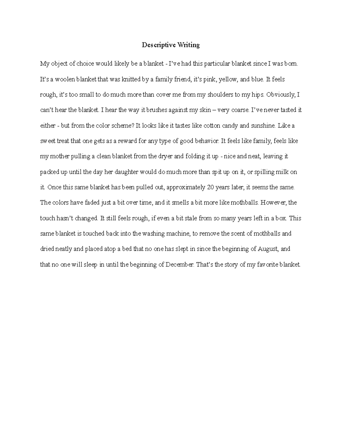 Paper 2 - Random essay (might help somebody) - Descriptive Writing My ...