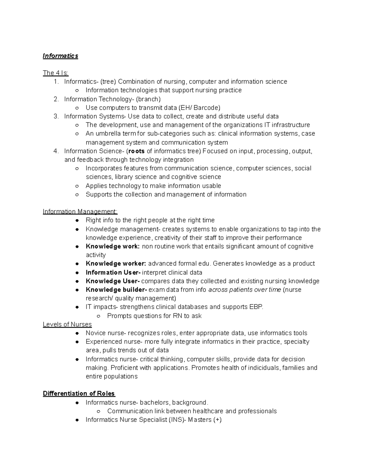 Untitled document - For C468 - Informatics The 4 Is: 1. Informatics- (tree) Combination of ...