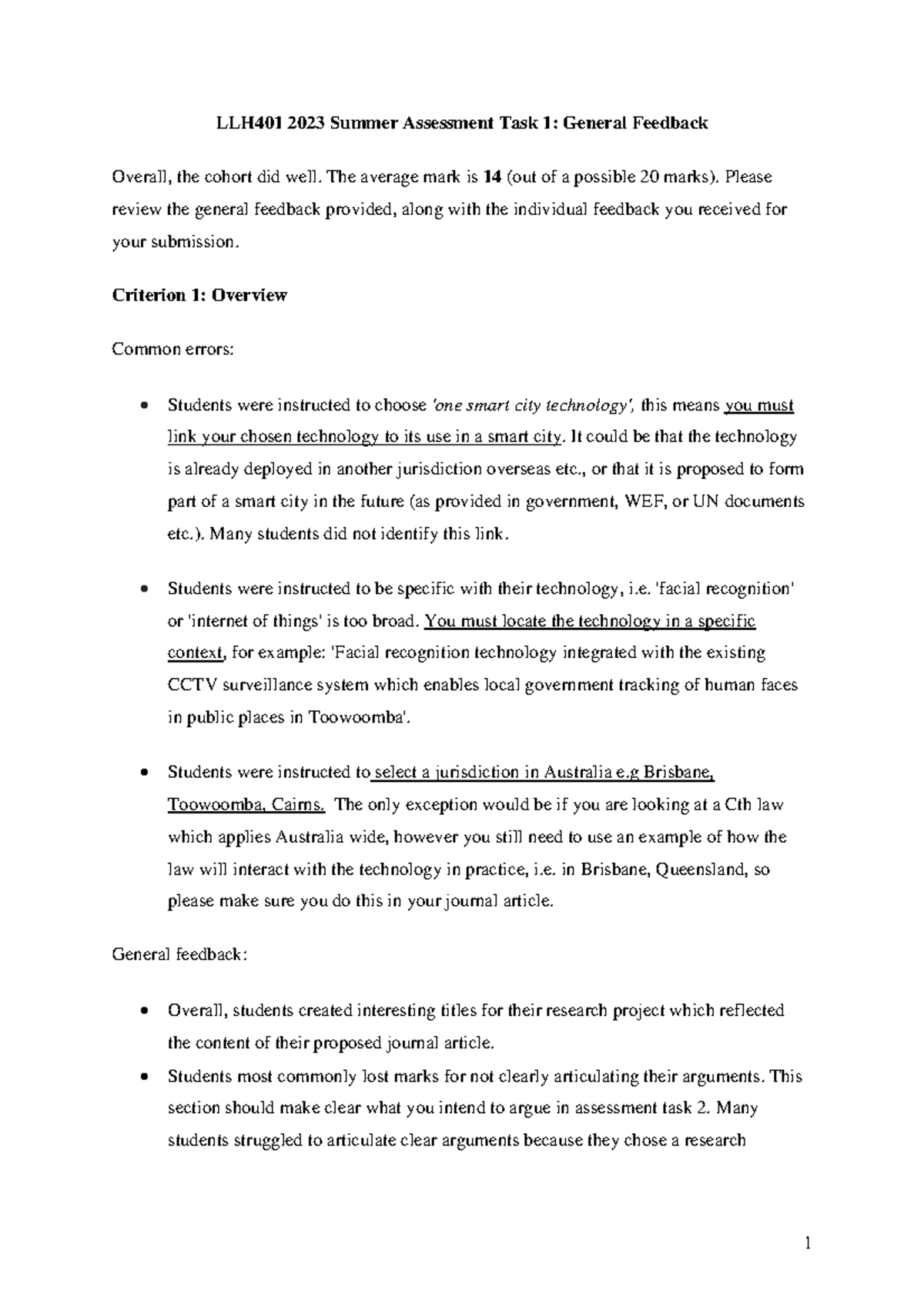 LLH401 2023 Summer Assessment Task 1 General Feedback - 1 LLH401 2023 Summer Assessment Task 1 ...