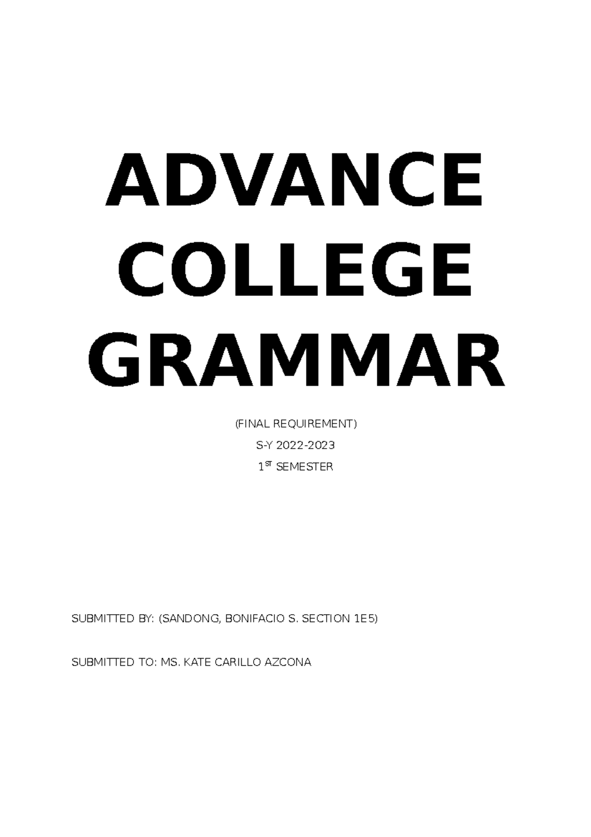 Advance College Grammar Final Requirement - ADVANCE COLLEGE GRAMMAR ...