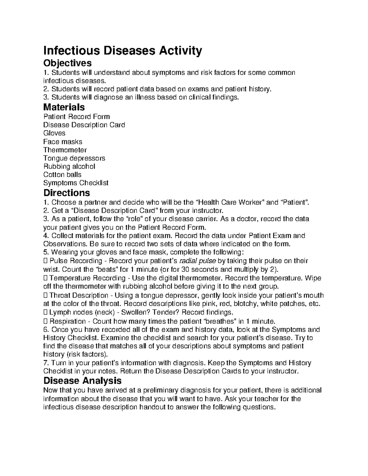 Biology Infectious Disease Activity Handouts - Infectious Diseases ...