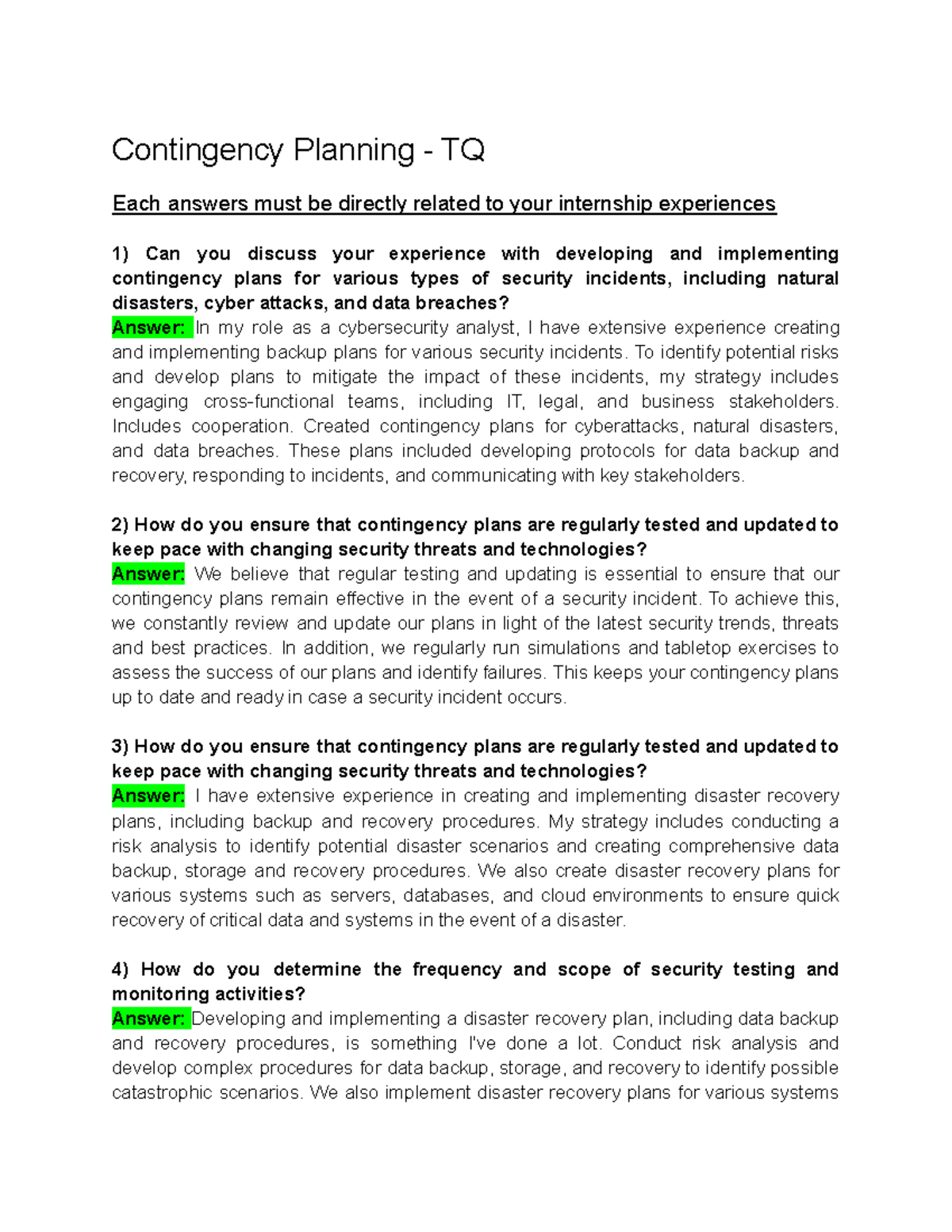 Contingency Planning - To identify potential risks and develop plans to ...