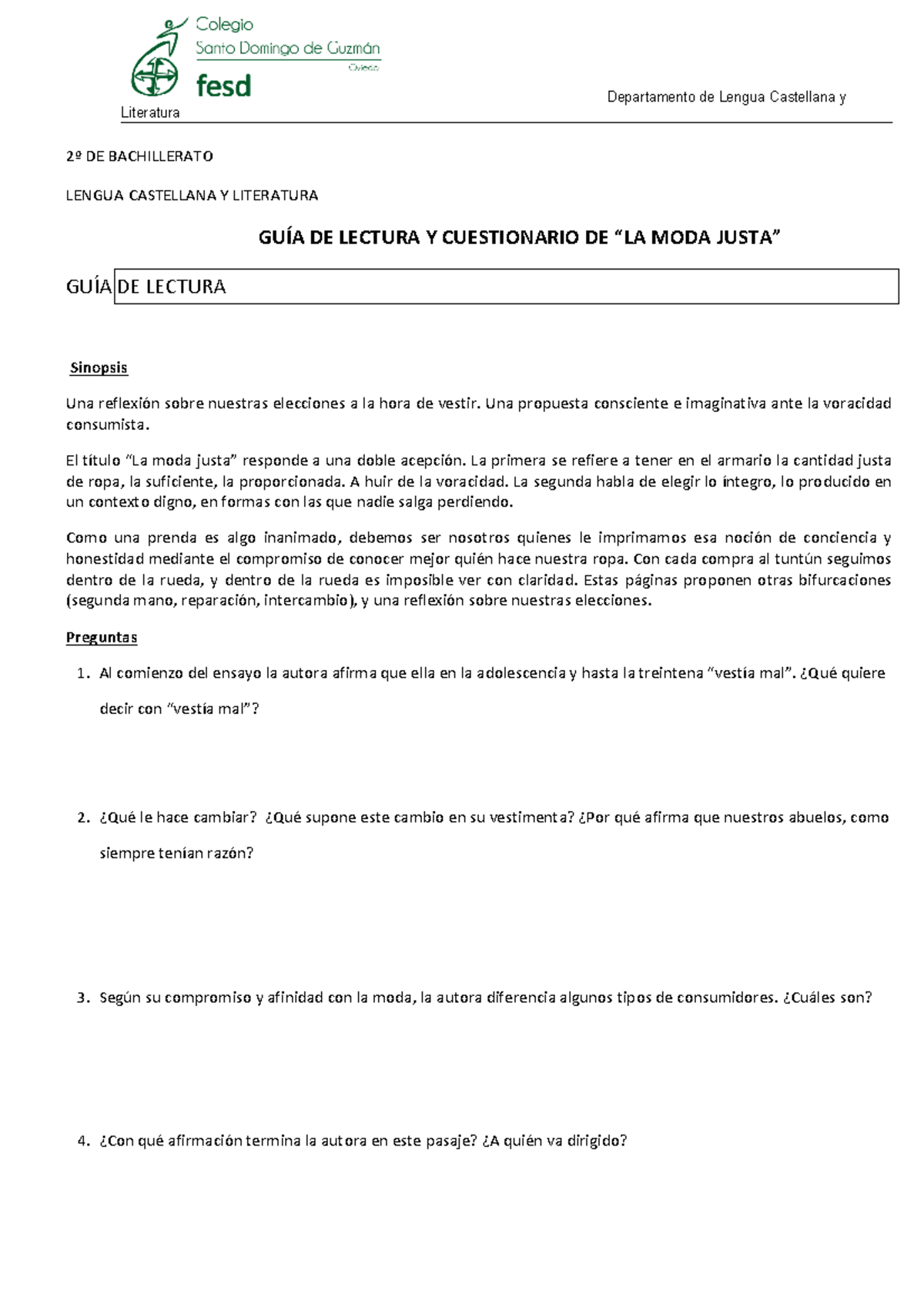 Guía La moda justa - Mola tambien - Literatura 2º DE BACHILLERATO ...