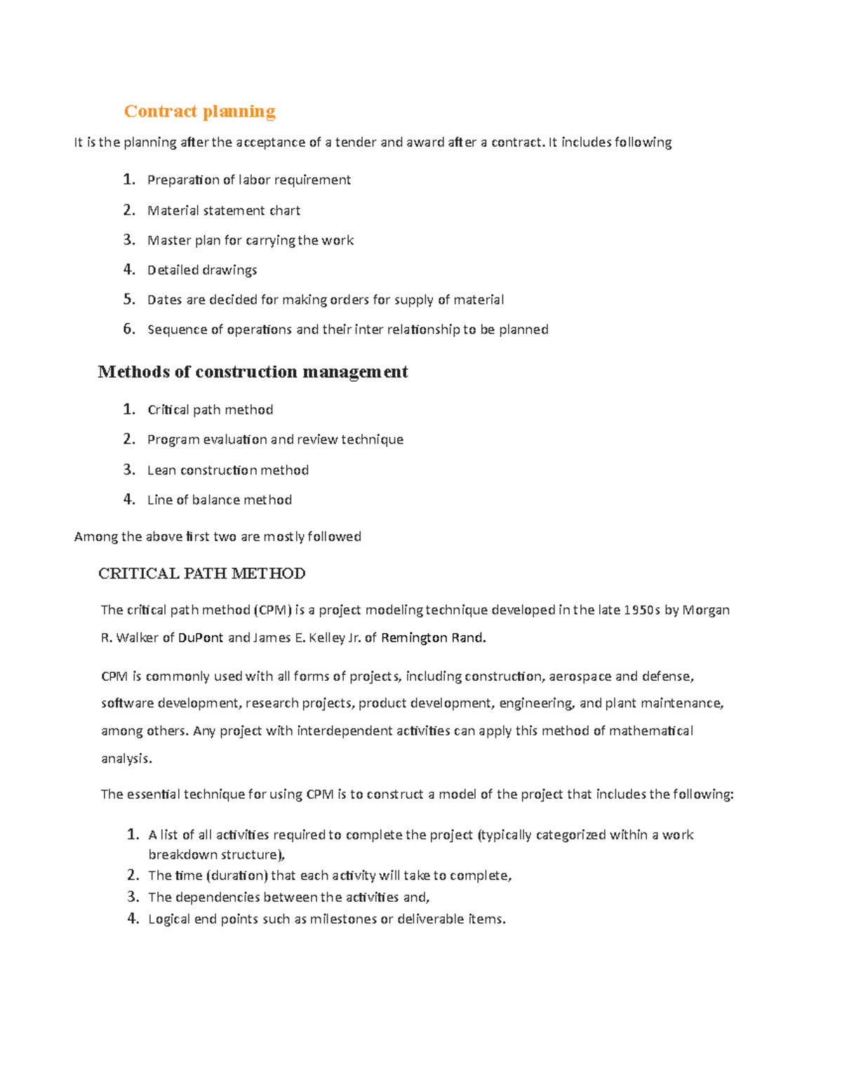 Contract planning - It includes following 1. Preparation of labor ...