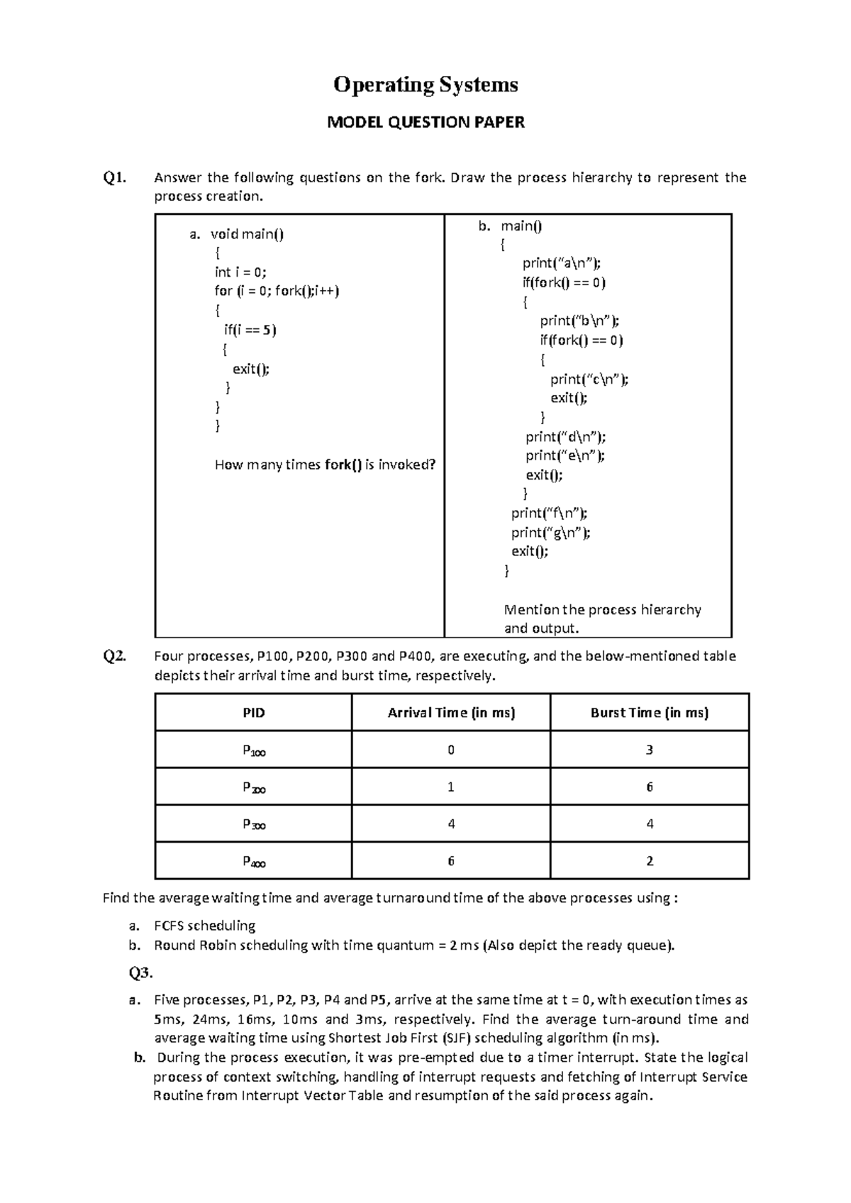 Model Question Paper -1 - Operating Systems MODEL QUESTION PAPER Q1 ...