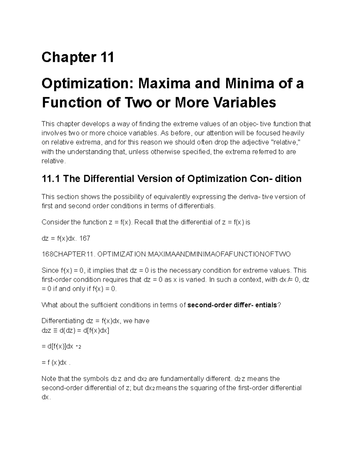 Eco notes d1 - Chapter 11 Optimization: Maxima and Minima of a Function ...