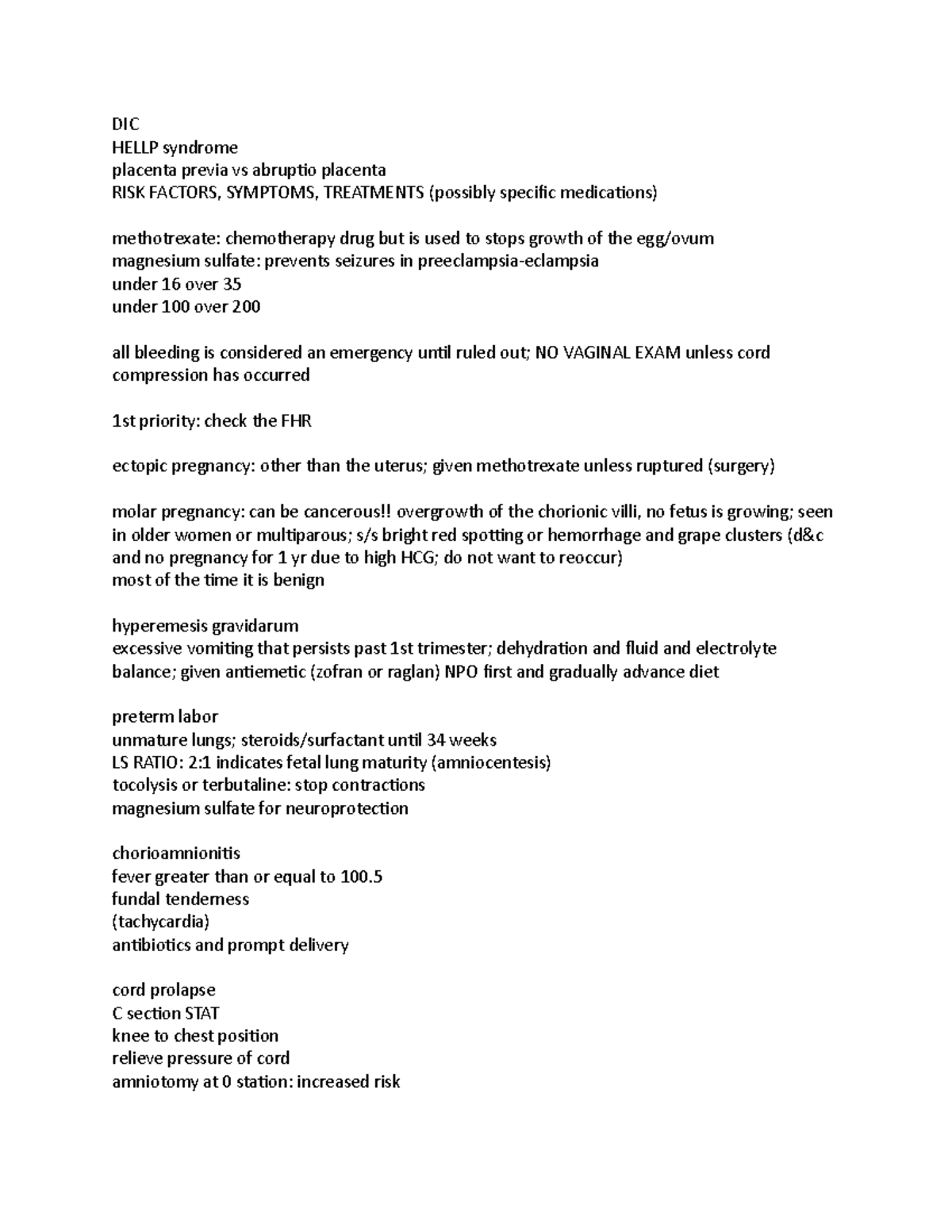 Tutor panopto notes - DIC HELLP syndrome placenta previa vs abruptio ...