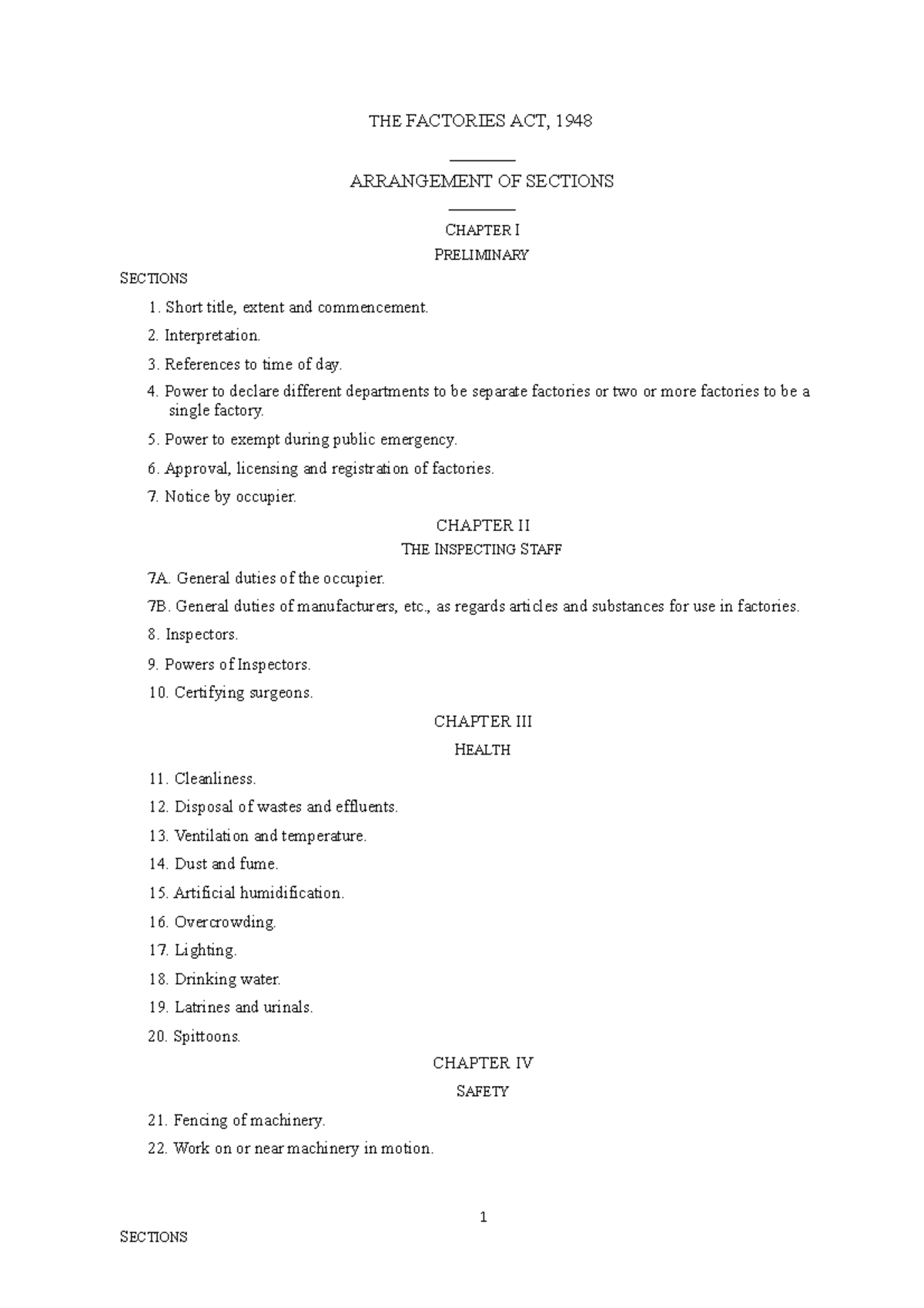 The Factories Act, 1948 - THE FACTORIES ACT, 1948 _______ ARRANGEMENT ...
